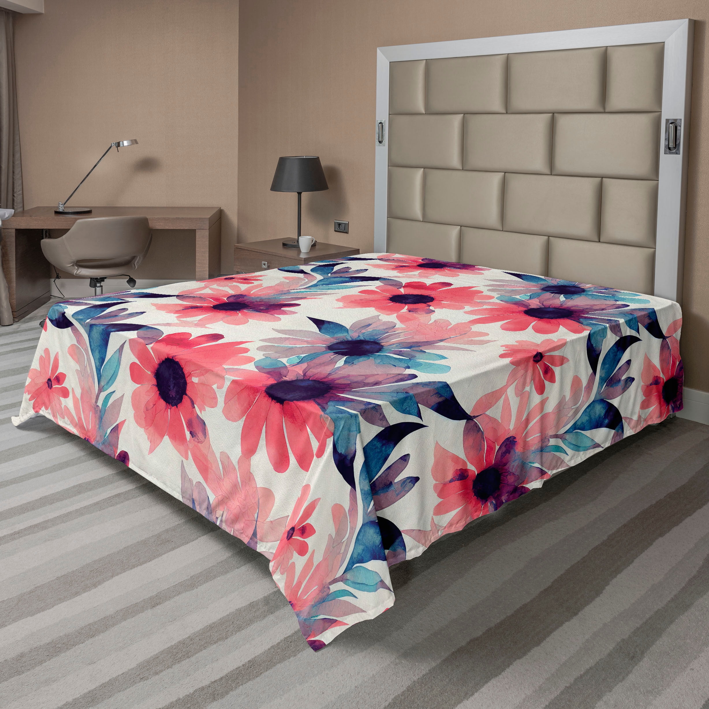 Ambesonne Floral Flat Bedding Sheet Soft Top Sheet, Waatercolor Spring ...
