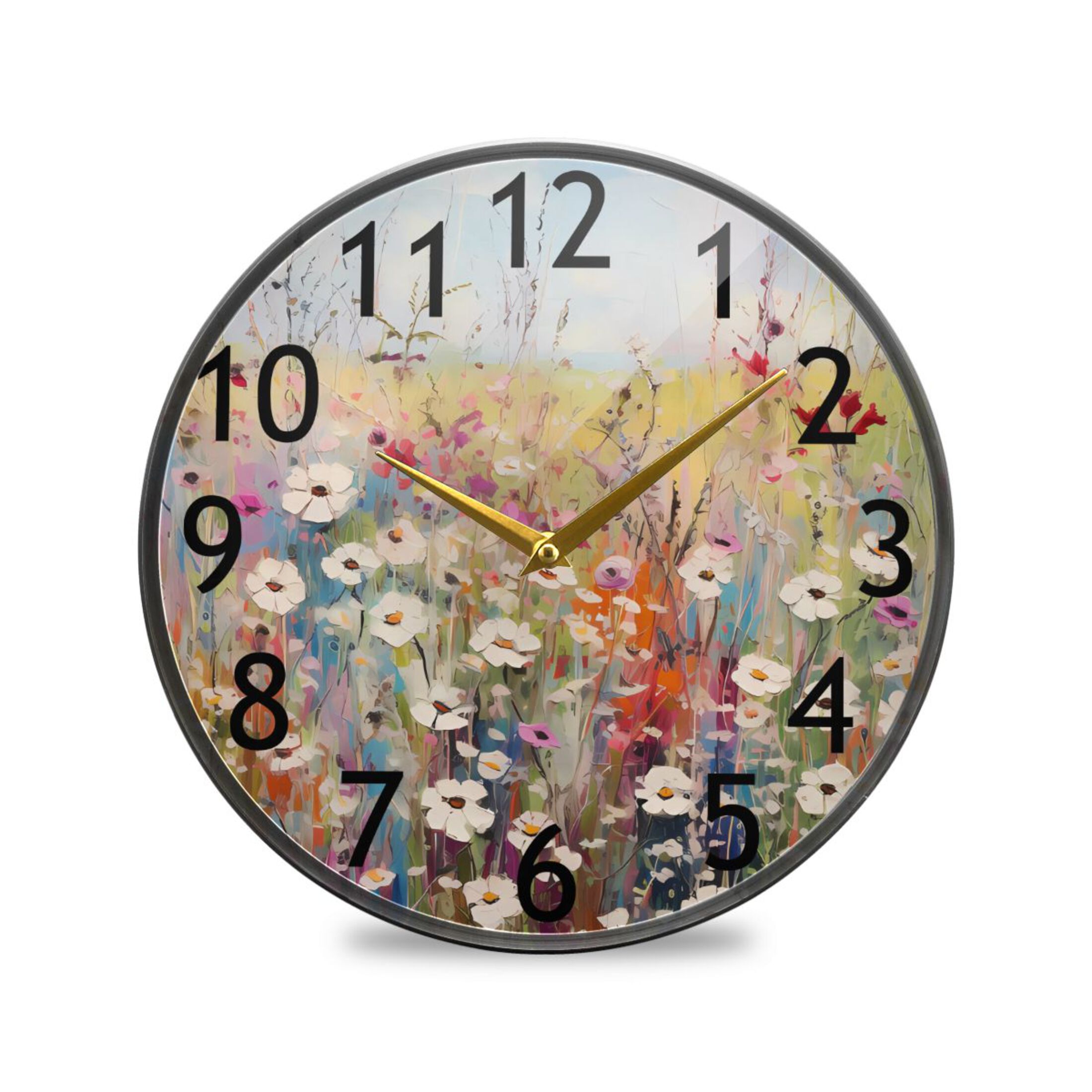 Floral Flieds Acrylic Wall Clocks Quiet Round Clock Battery Operated ...