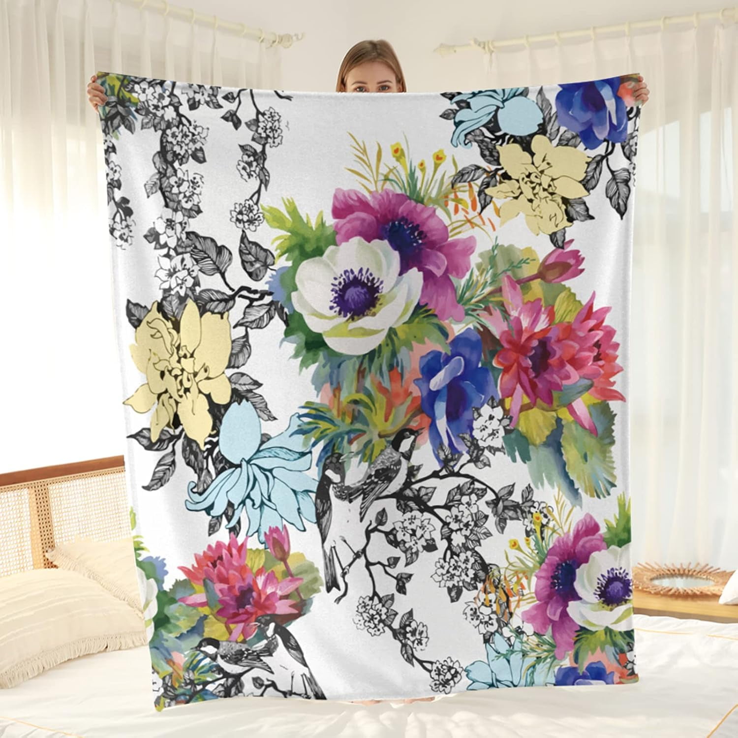 Floral Flower Blanket Spring Summer Flowers Decoration for Bedroom Boho ...