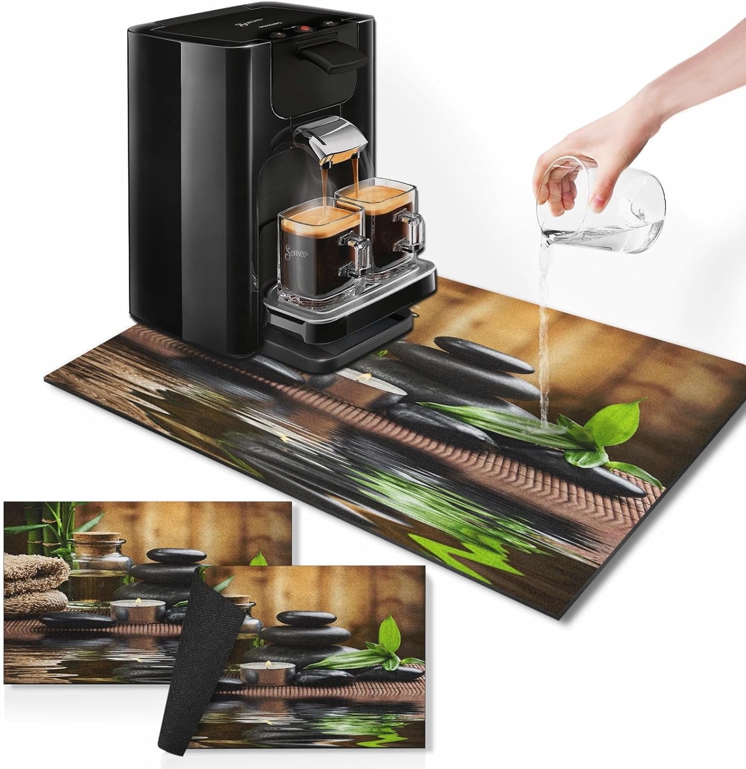 Floral Flower Coffee Mat for Countertops, Palm Green Summer Dish Drying ...