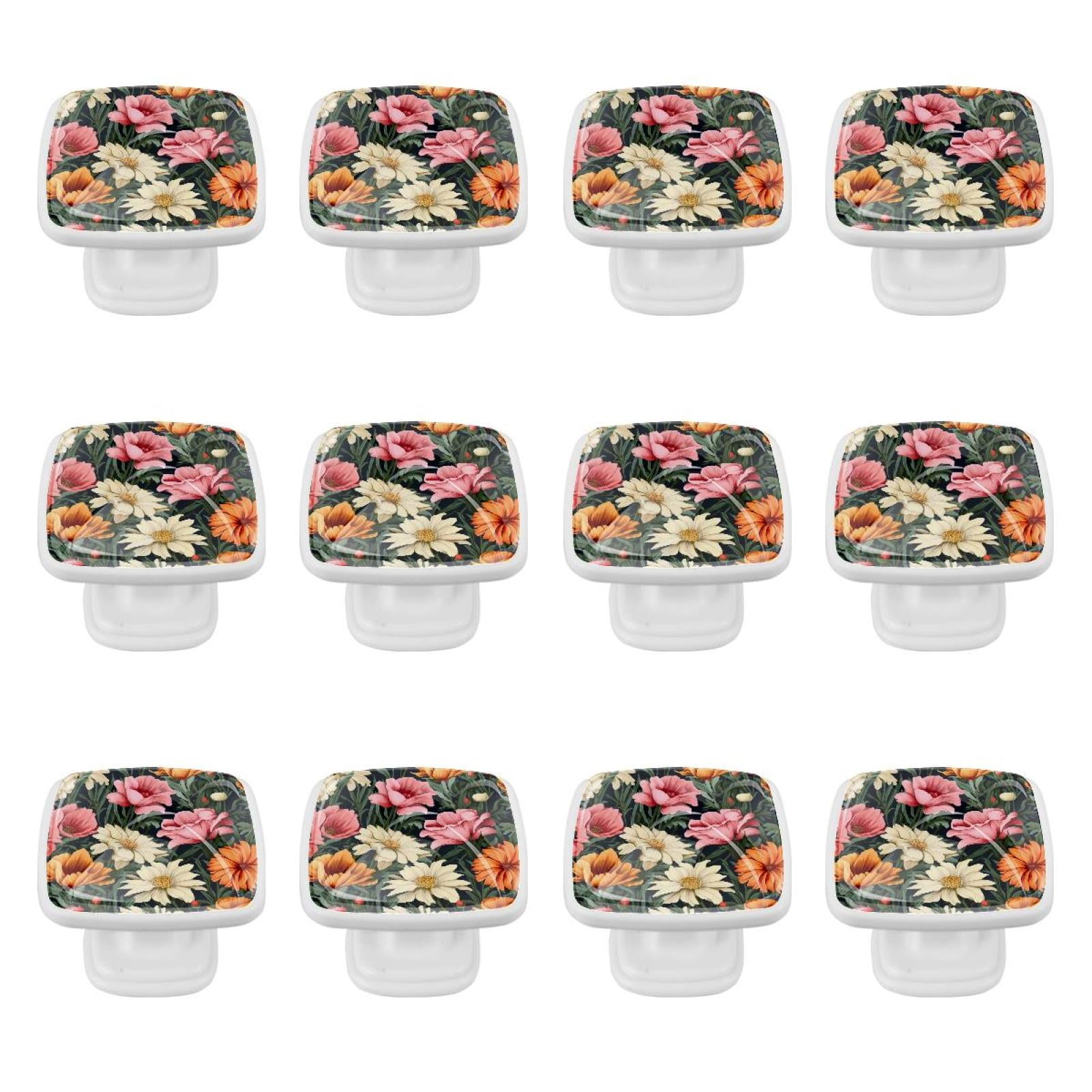 Floral Flower Kitchen Cabinet Knobs 12 Pack Drawer Knobs Cabinet ...