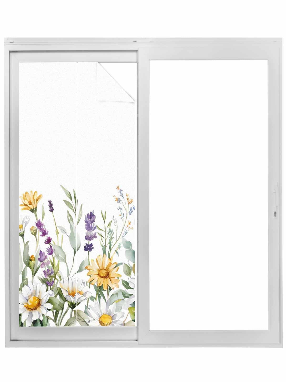 Floral Flower Window Privacy Film Stained Glass Window Film Decorative ...