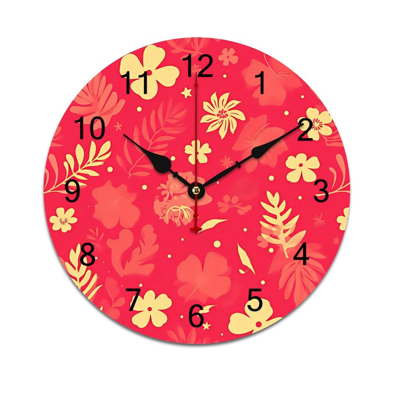 Floral Flowers And Plants Printed Silent Wall Clock Round Kitchen Clock ...