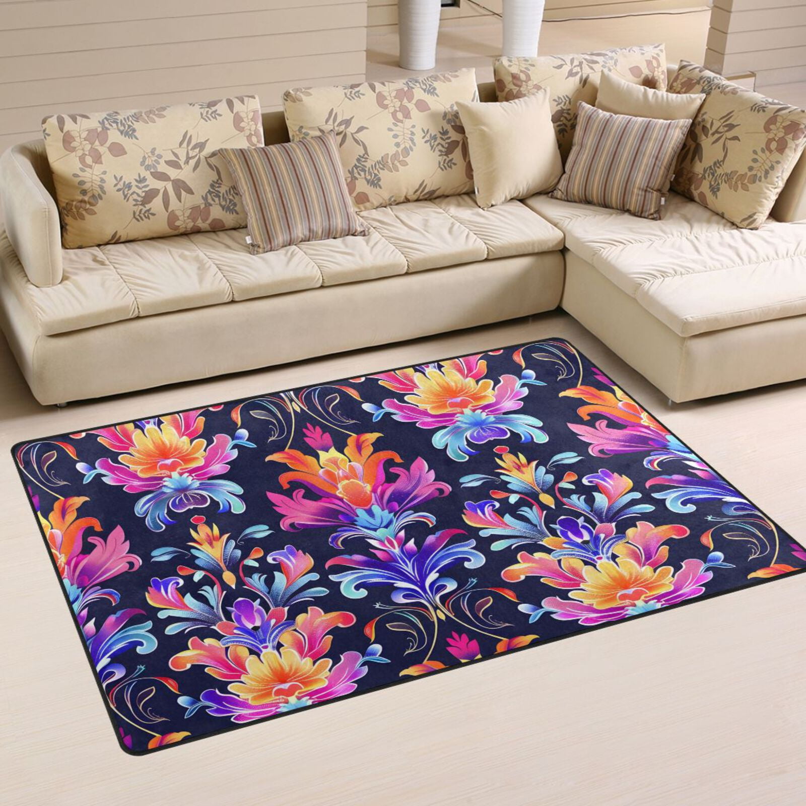 Floral Flowers Area Rug Washable Floor Carpet Mat 60 x 39 inch for ...
