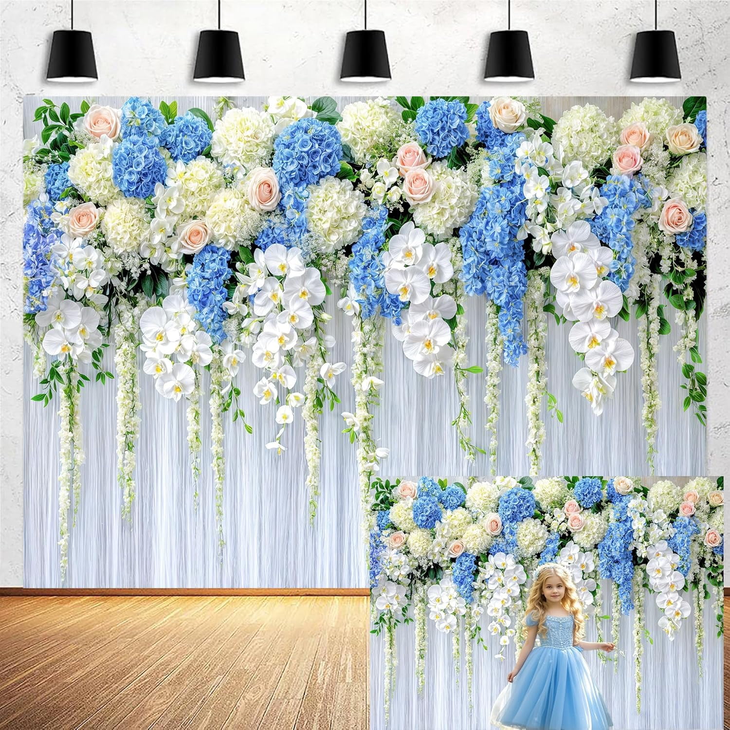 Floral Flowers Backdrop White Blue Spring Photography Background for ...