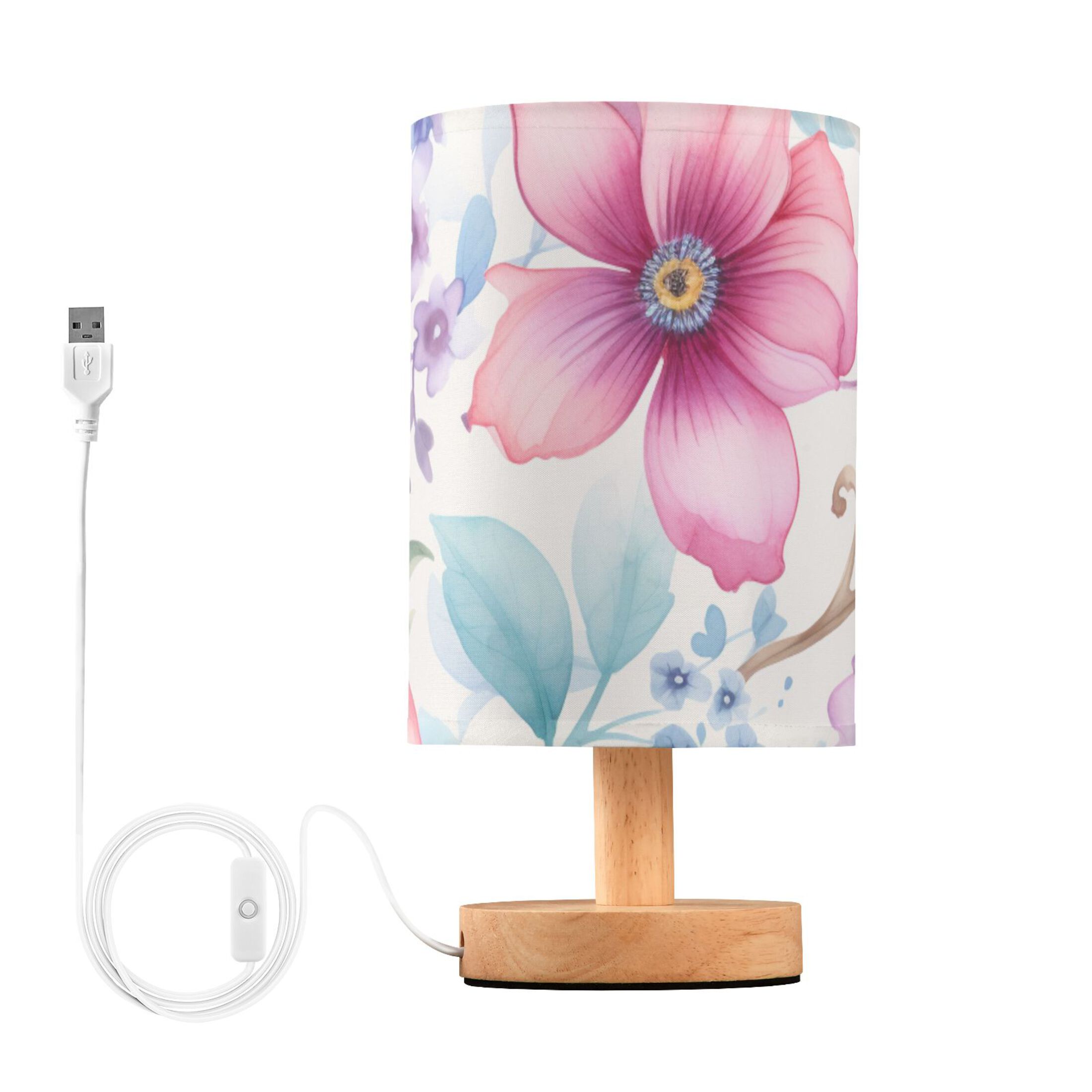Floral Flowers Bedside Table Lamp LED Warm Lights with USB Charging ...