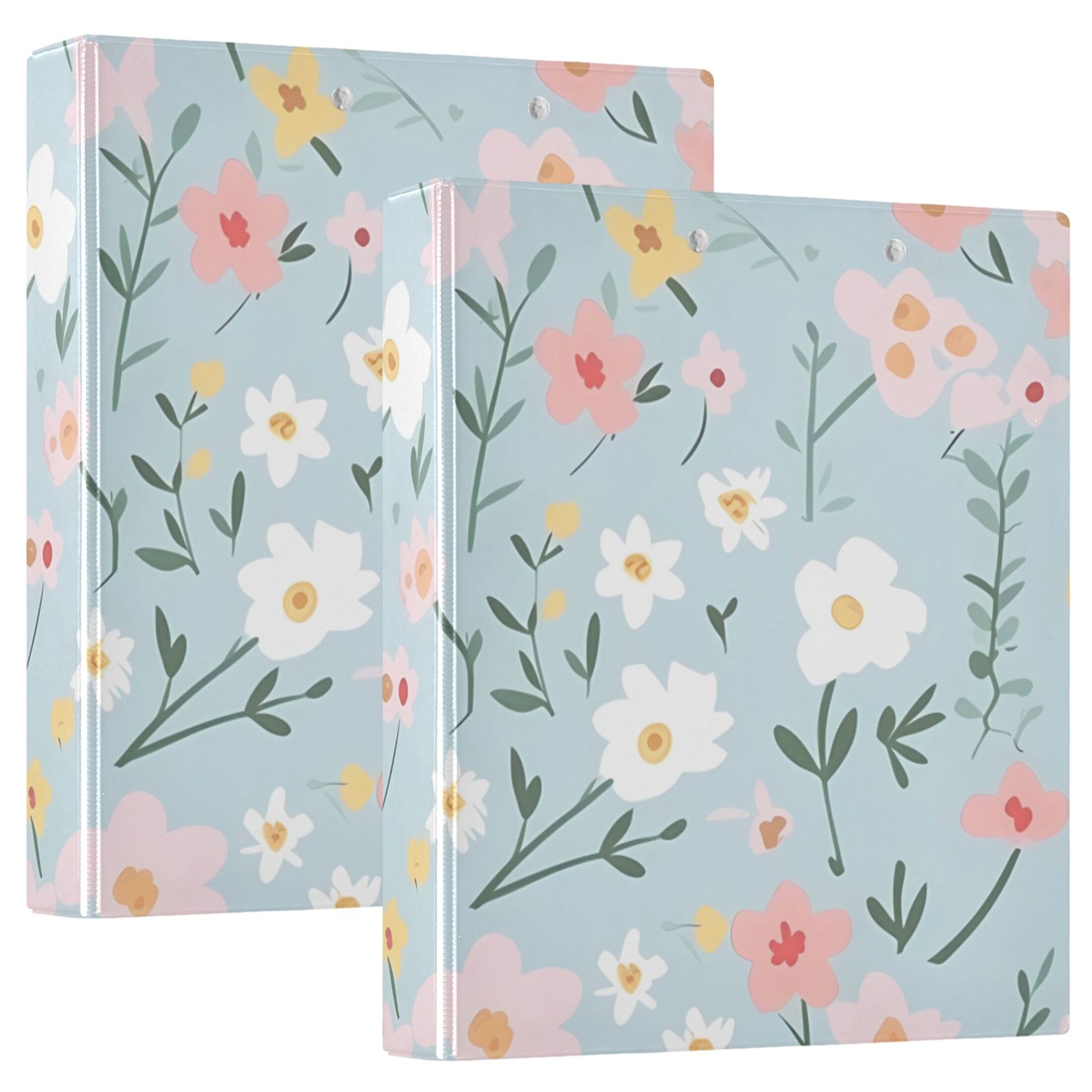 Floral Flowers Blue Hardcover 3 Ring Binder 1.5 inch Round Rings with ...