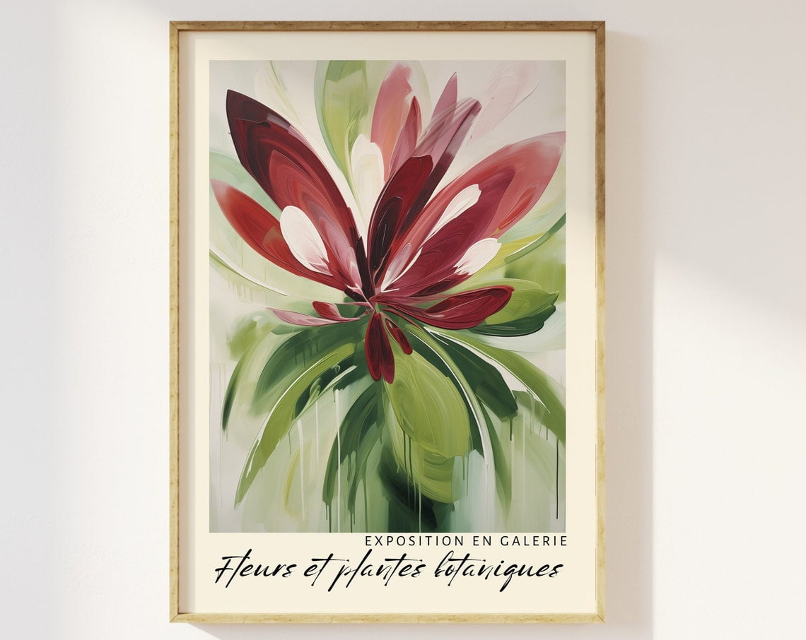 Floral Flowers Bouquet Exhibition Print - Dark Green Red Aesthetic ...