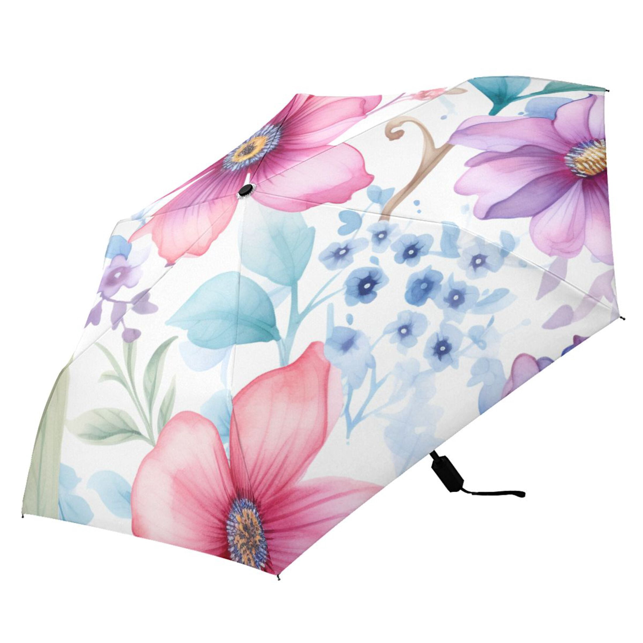 Floral Flowers Compact Folding Umbrella for Rain Windproof Travel ...