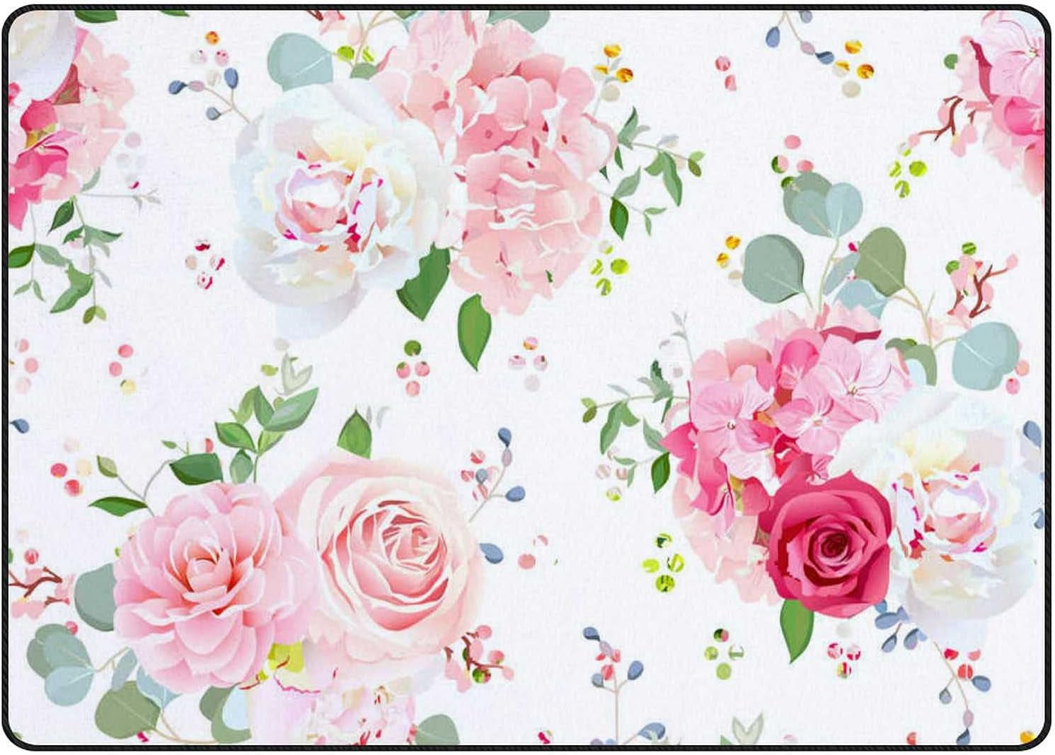 Floral Flowers Country Garden Pink Peony Roses Doormats Area Rug Runner ...