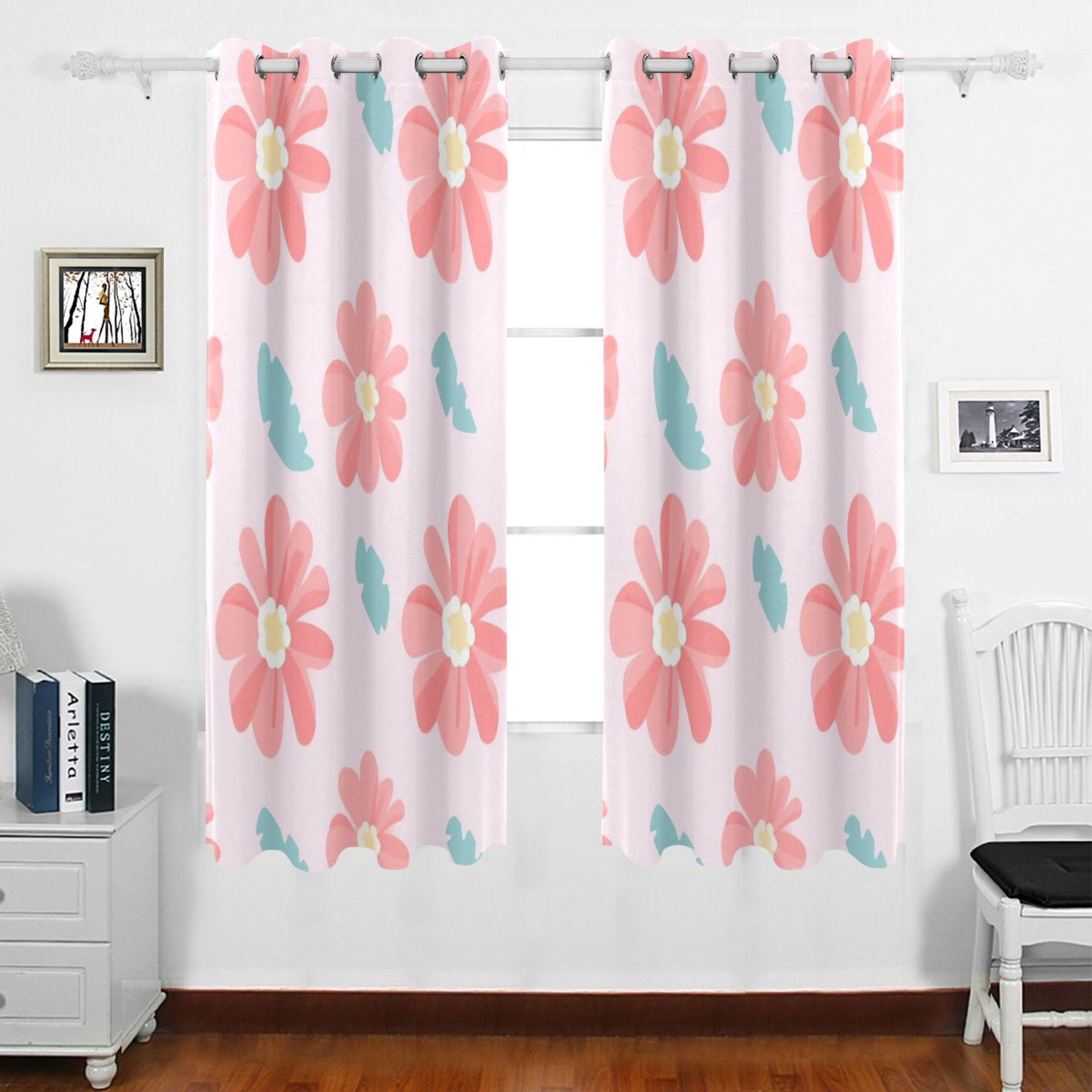 Floral Flowers Grommet Blackout Curtains Thermal Insulated Window ...