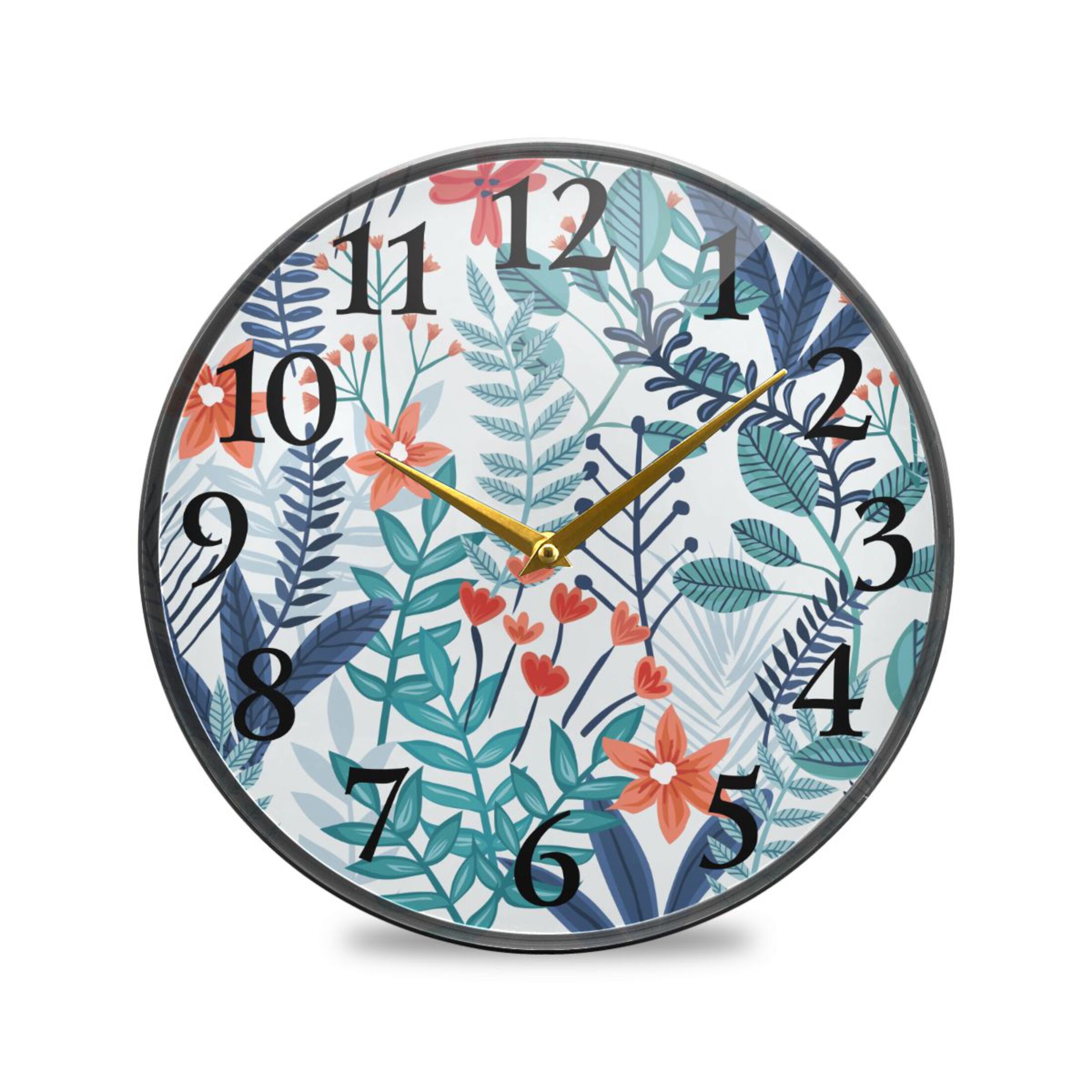 Floral Flowers Leaves Wall Clocks Battery Operated 9.5 Inch Round Clock ...