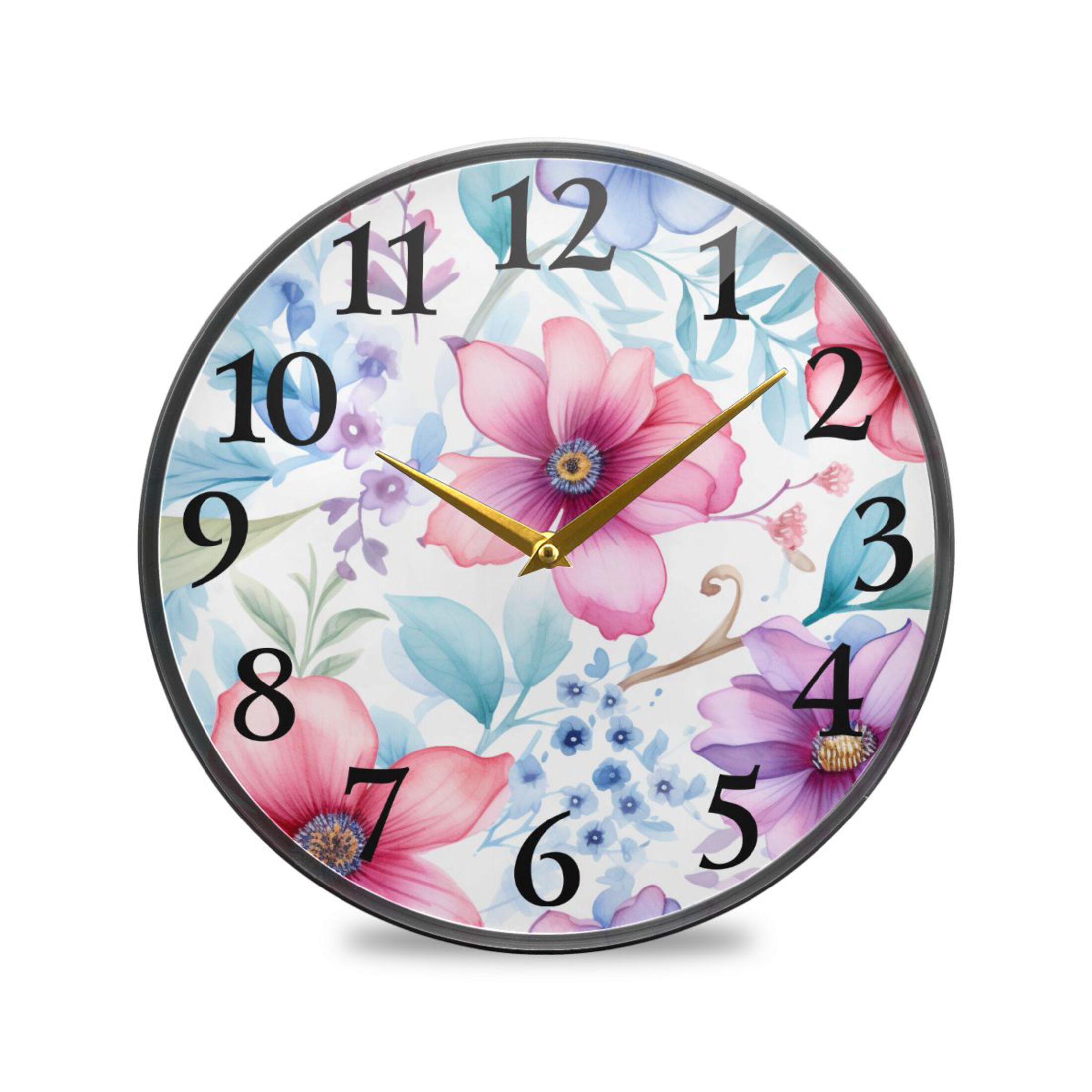 Floral Flowers Wall Clocks Battery Operated 9.5 Inch Round Clock ...