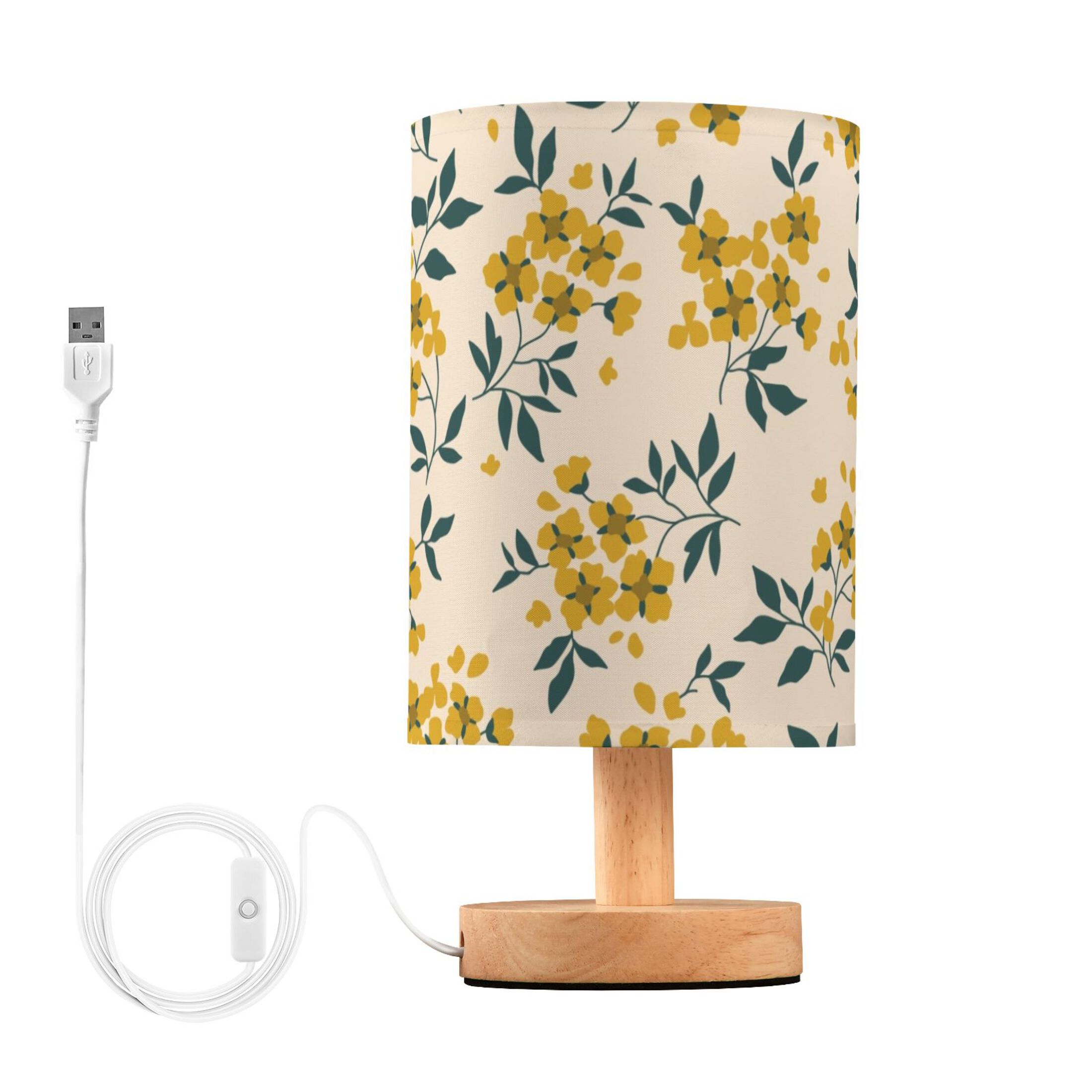 Floral Flowers Yellow Bedside Table Lamp LED Warm Lights with USB ...