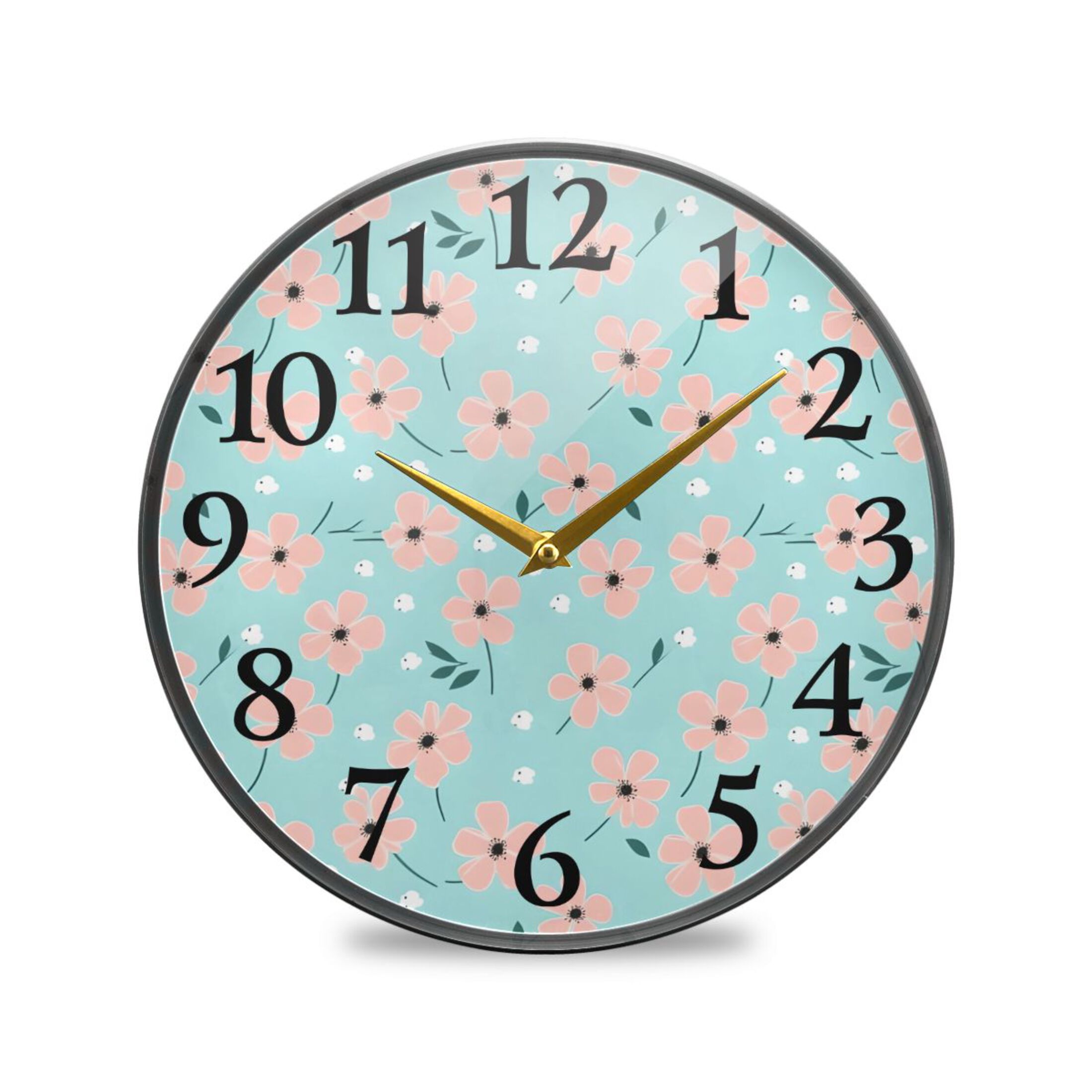 Floral Flowers on Blue Wall Clocks Battery Operated 9.5 Inch Round ...