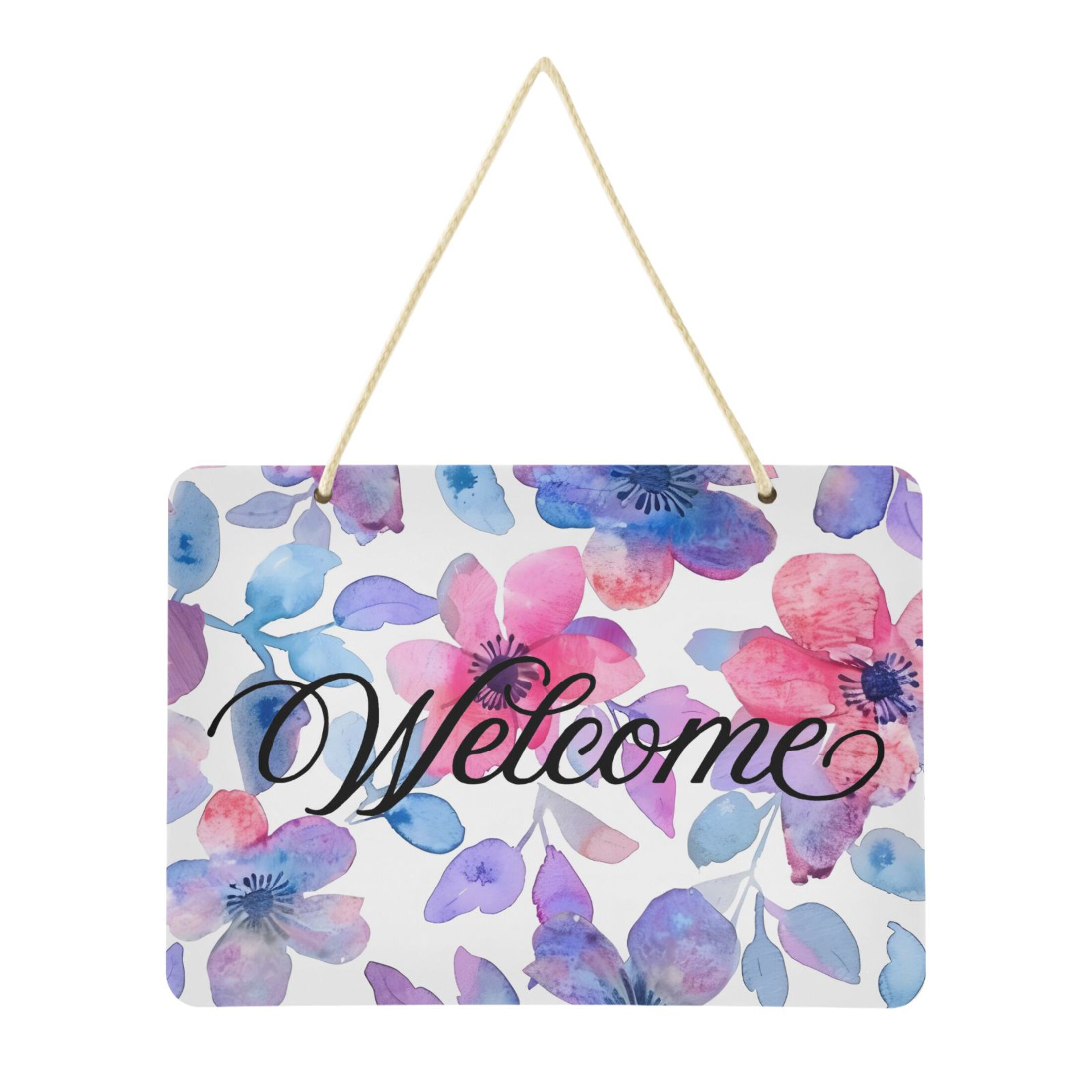 Floral Flowers with Leaves Welcome Sign Front Door PVC 14x10 inch ...