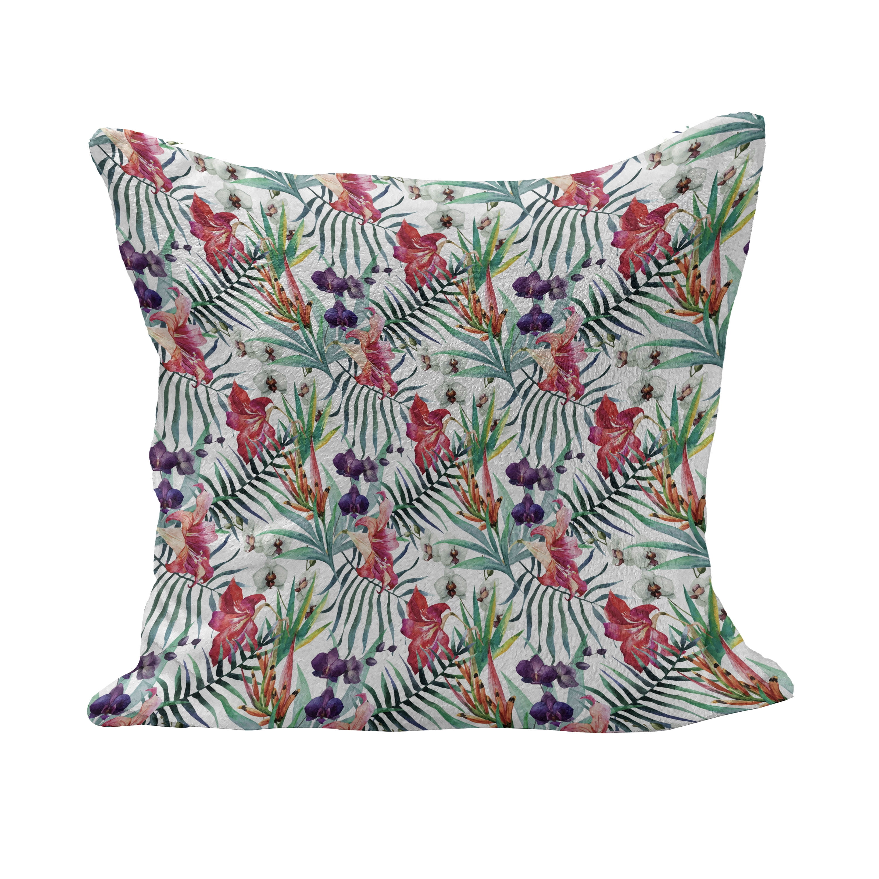 Floral Fluffy Throw Pillow Cushion Cover, Watercolored Tropical Exotic ...