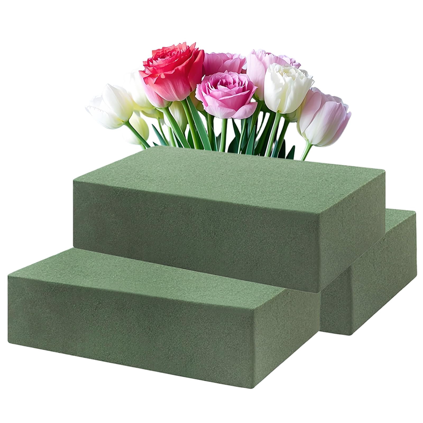 Floral Foam Blocks, 3 Pack Green Wet and Dry Flower Arrangement Foam ...