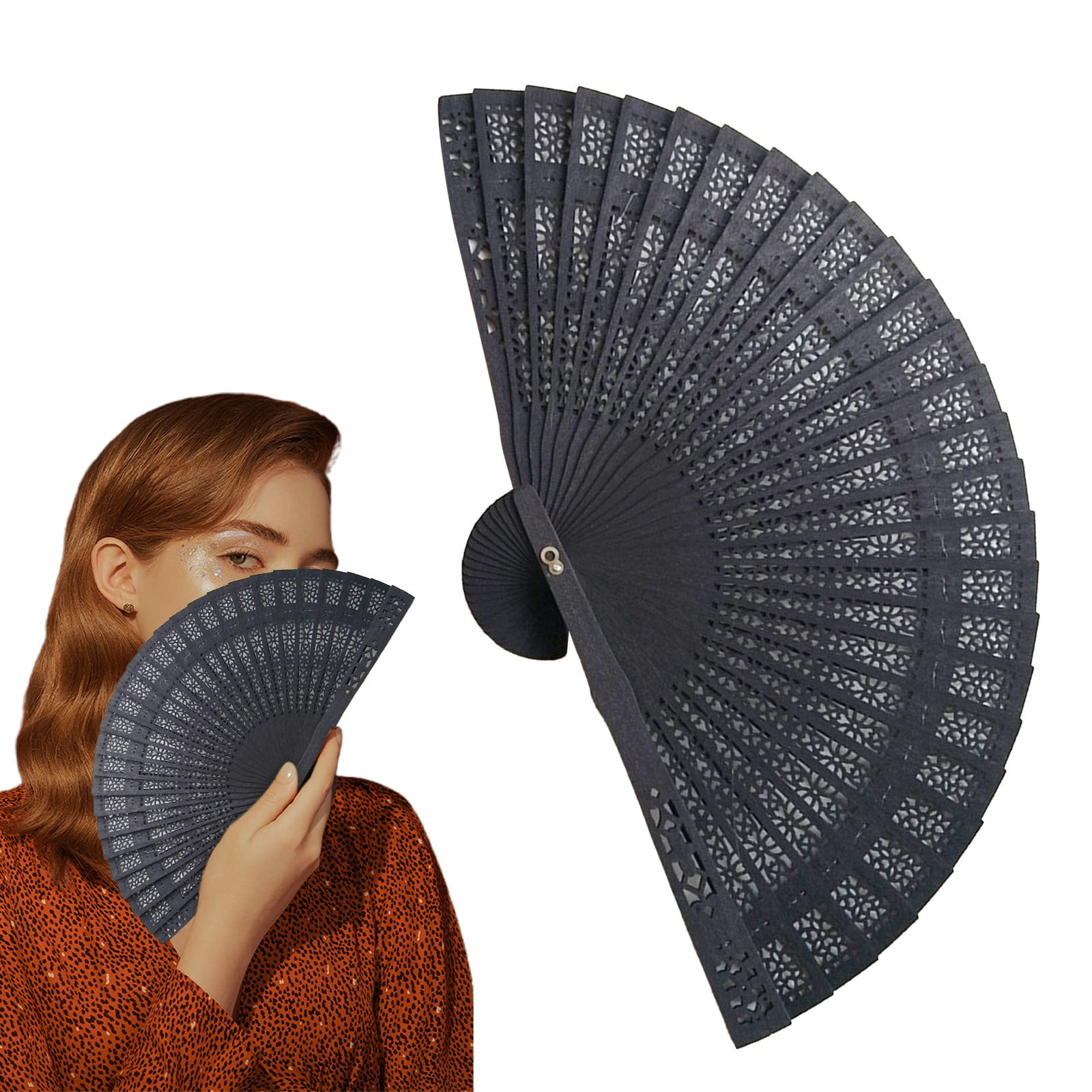 Floral Folding Hand Fan Vintage Handheld Satin Folding Fan With ...