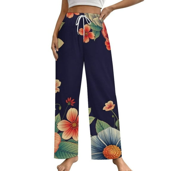 Floral Frame Design Women's Pajama Pants Trousers Ladies Loose Home ...