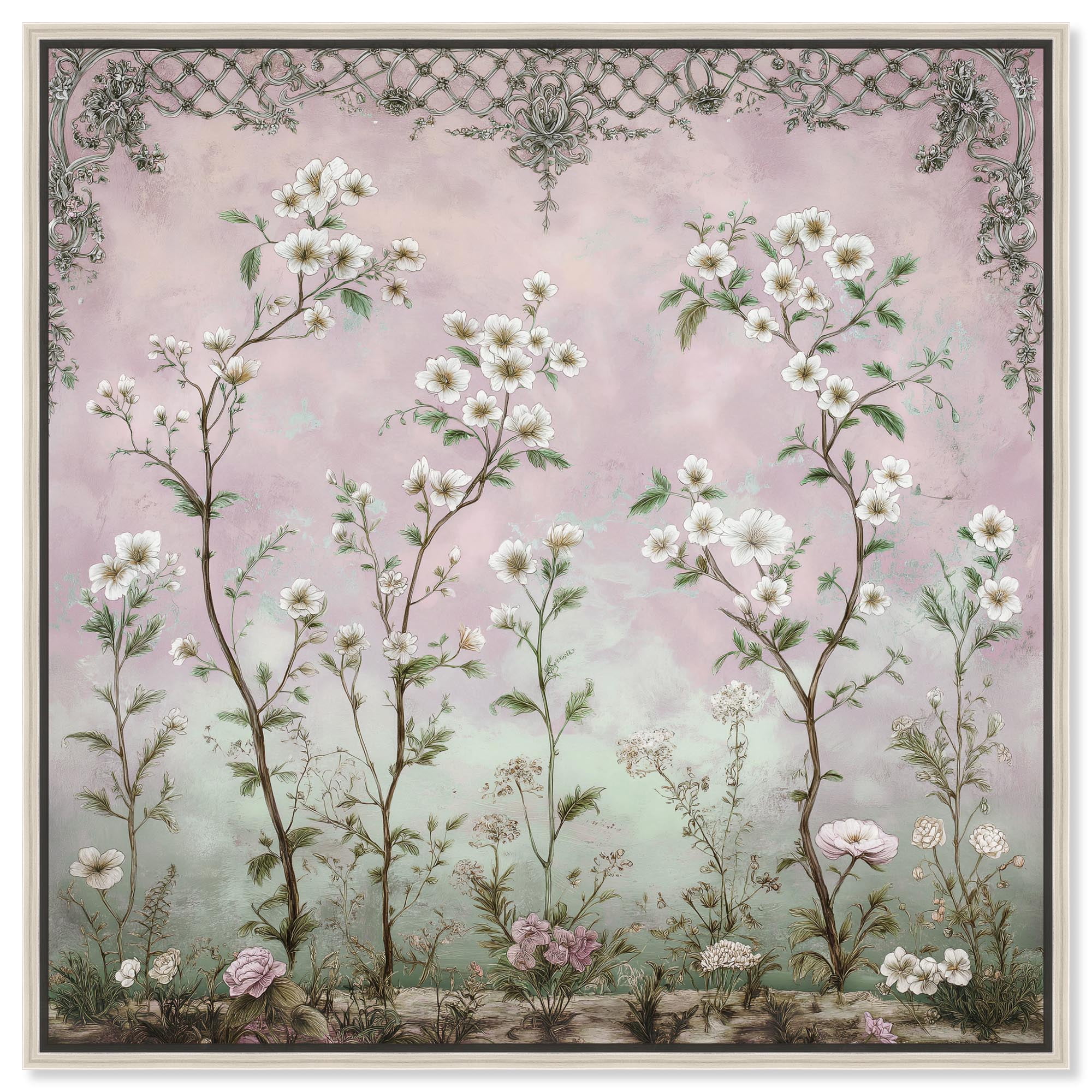 Floral Frieze in Fade Canvas Romantic Floral Art by Art Remedy, Silver ...