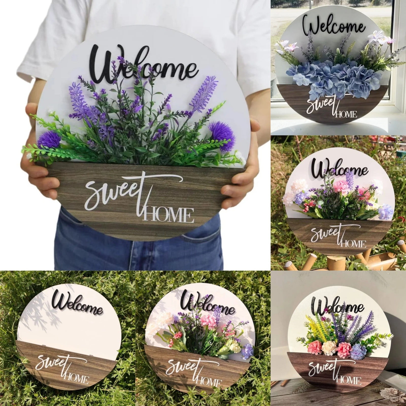 Floral Front Porch, Wooden White In Wreaths For Front Door, Welcome ...