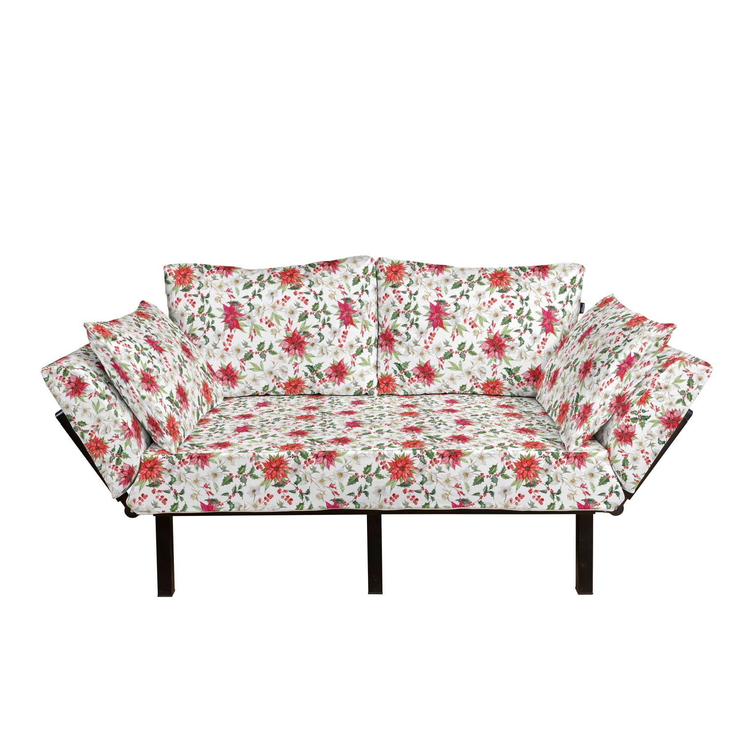 Floral Futon Couch, Christmas Flowers Pattern in Watercolors Buds ...
