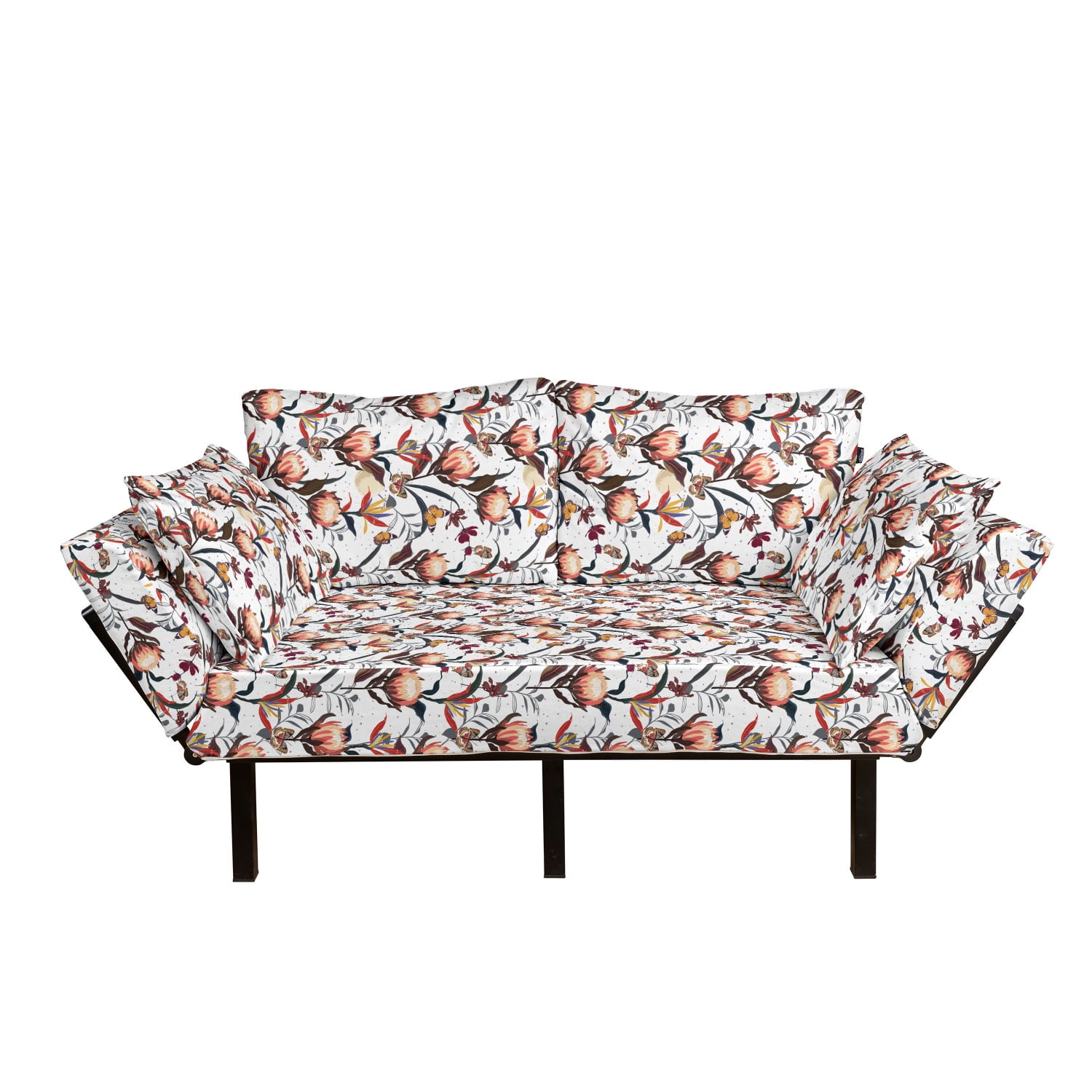 Floral Futon Couch, Continuous Spring Flora Butterflies and Blossoms ...