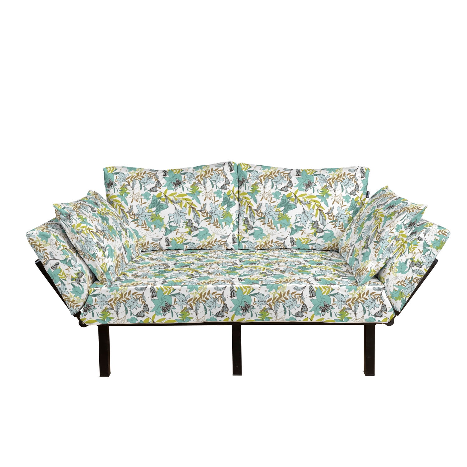 Floral Futon Couch, Flying Birds Butterflies Floral Elements Art ...