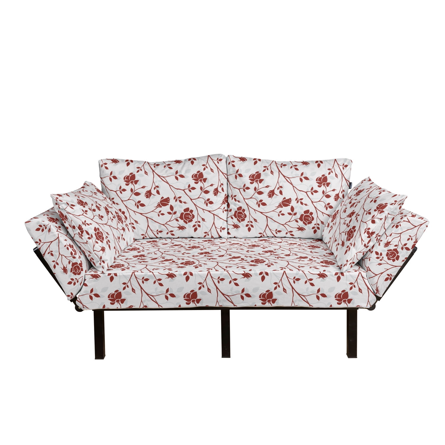 Floral Futon Couch, Monochrome Floral Arrangement Roses Leaves Branches ...