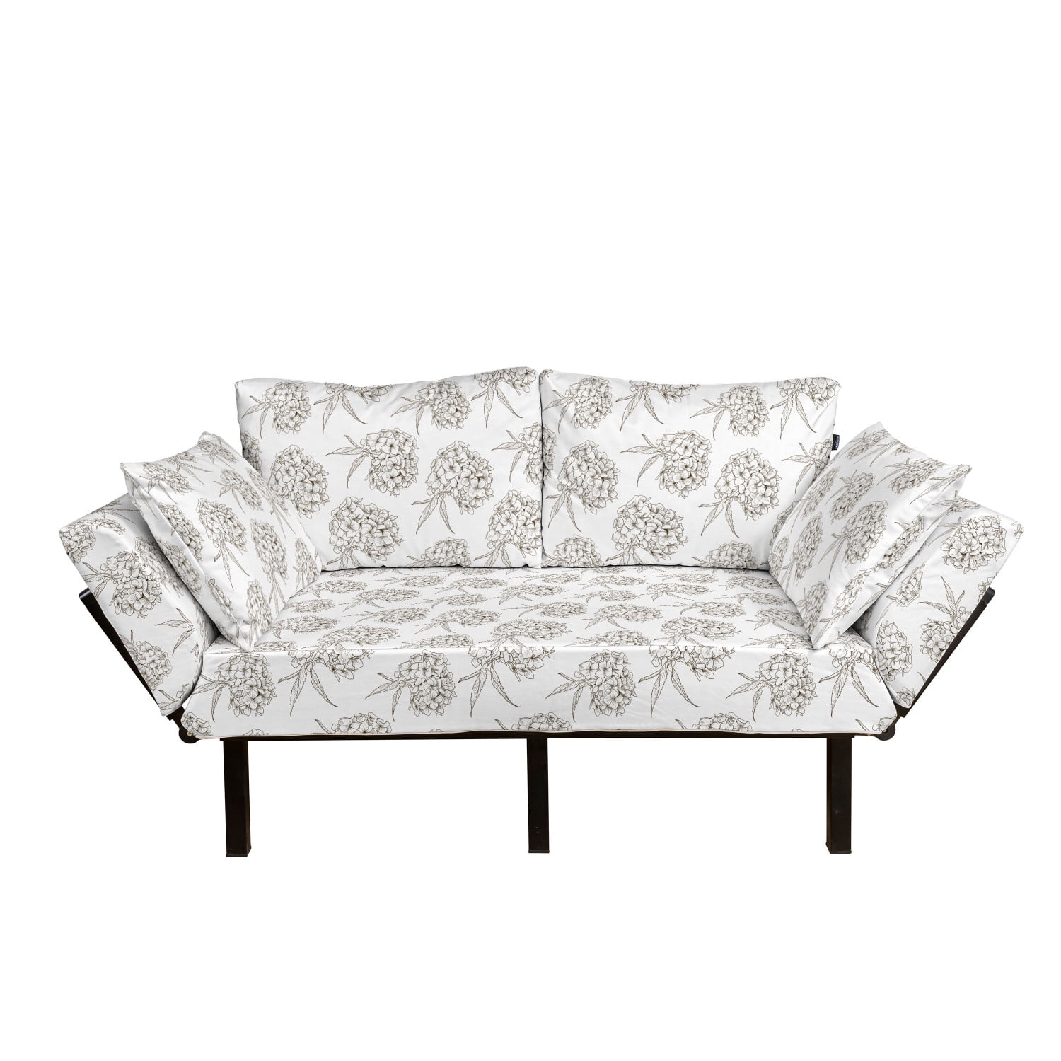 Floral Futon Couch, Monochrome Background with Hand-Drawn Sketched ...