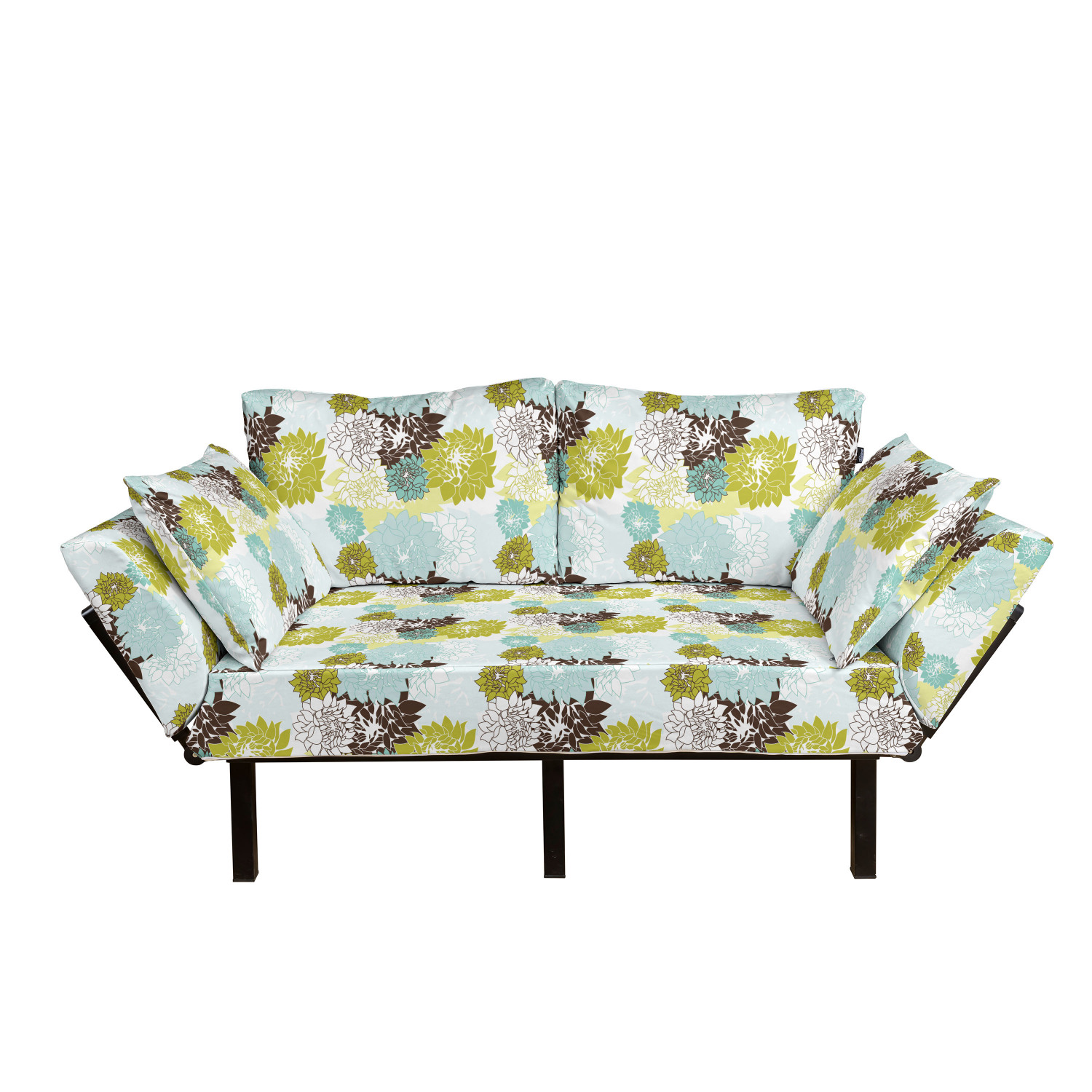 Floral Futon Couch, Pastel Wildflowers Drawing of Foliage Leaves Nature ...