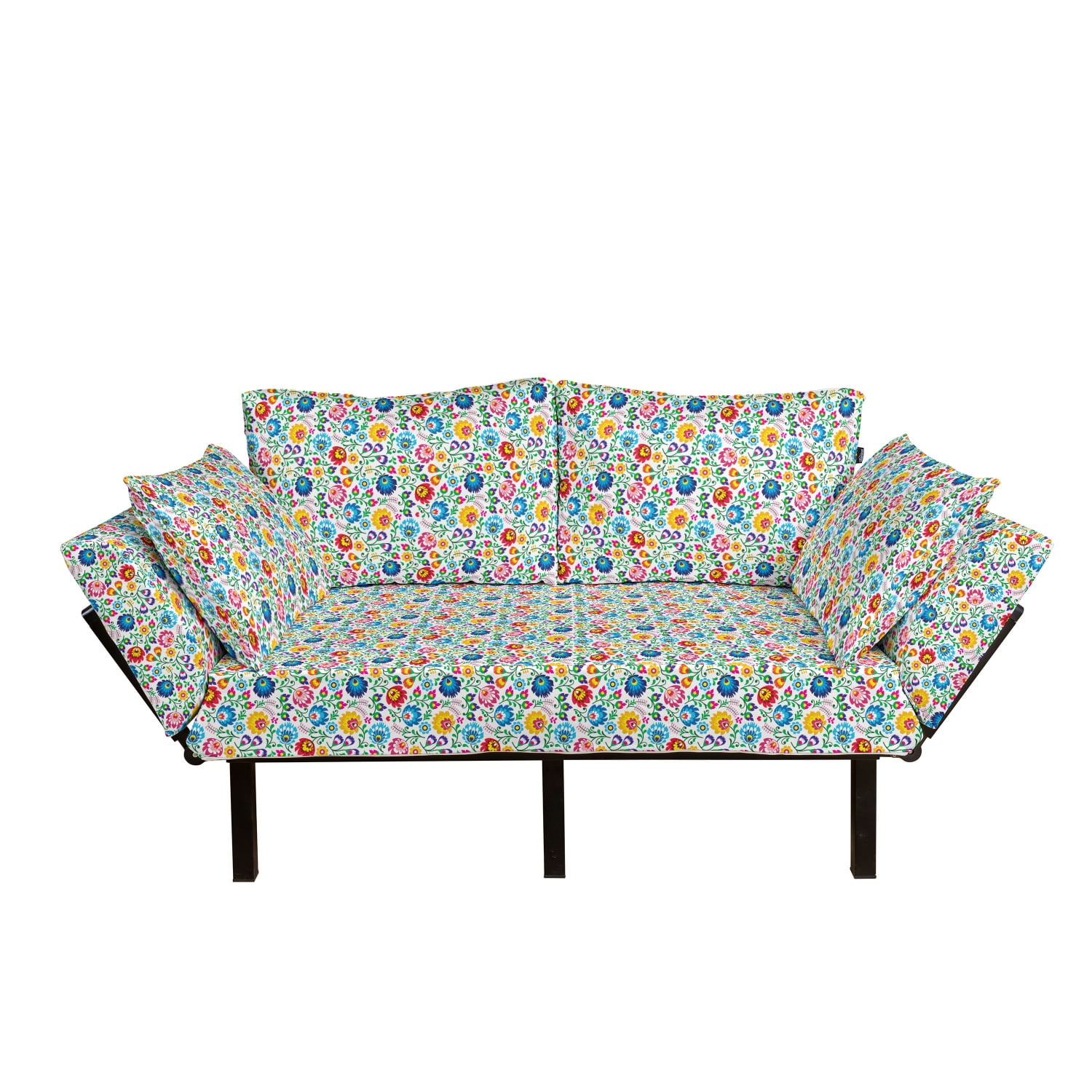Floral Futon Couch, Polish Colorful Seasonal Foliage Pattern ...
