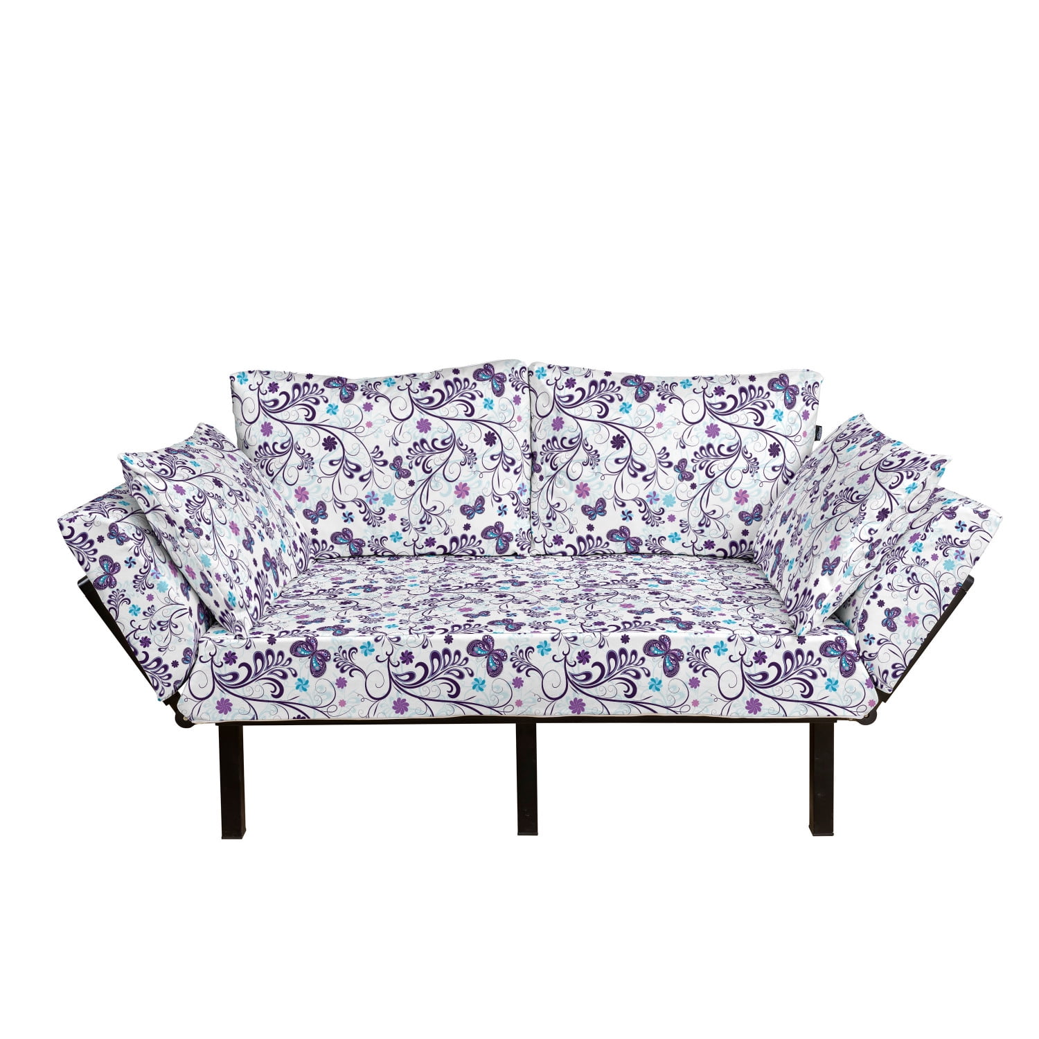 Floral Futon Couch, Spring with Flying Inspirational Butterflies and ...