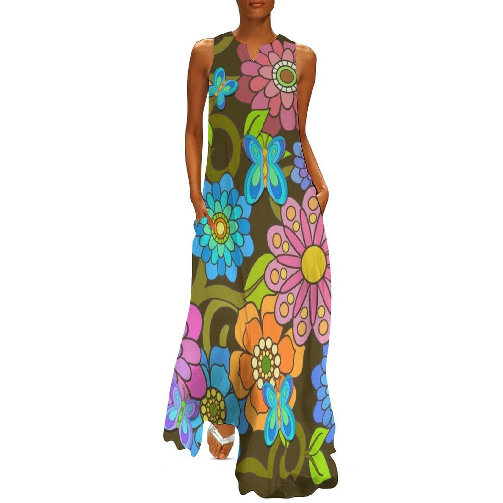 Floral Gard with Butterflies Long Dress elegant wom's dresses sale Wom ...