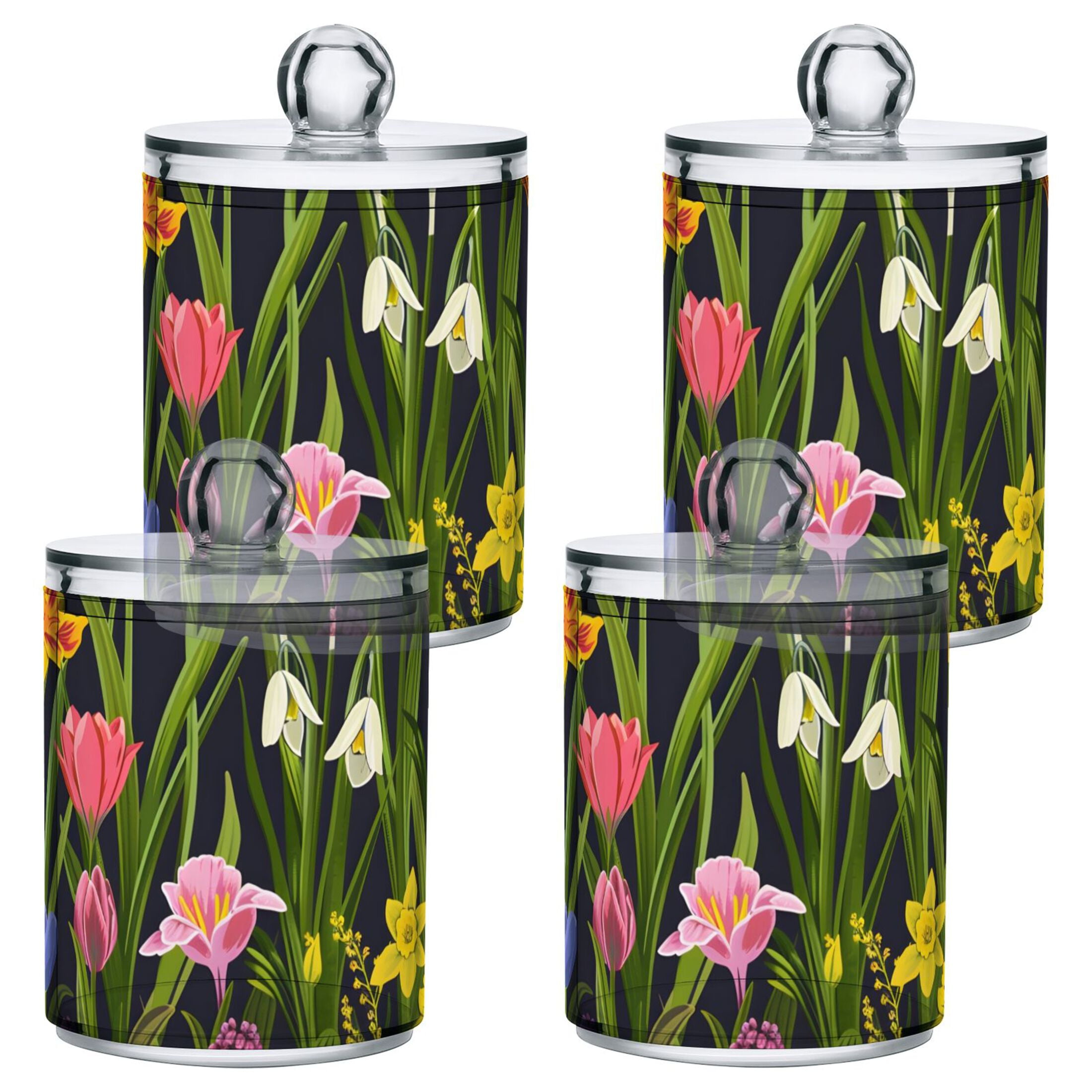 Floral Garden Blooming Flowers Green Leaves Translucent Plastic Cans ...