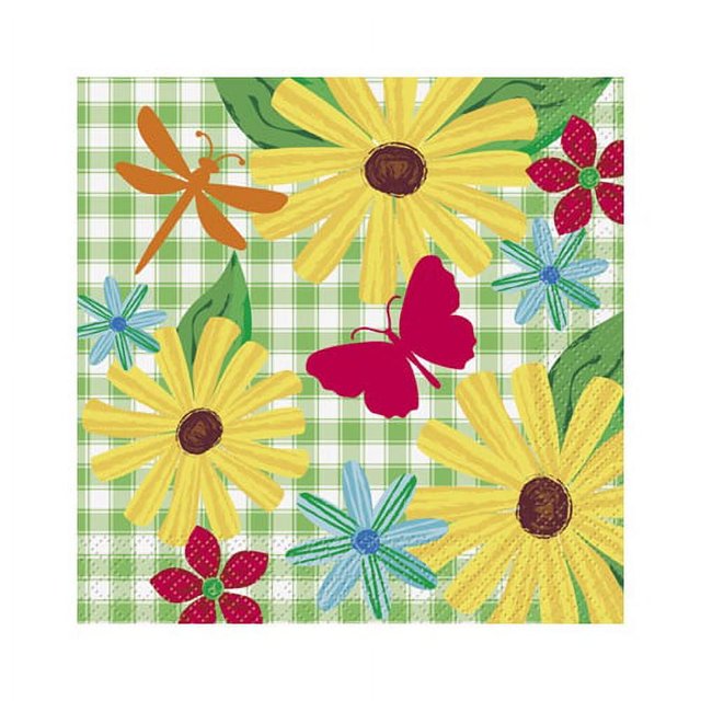 Floral 'Garden Check' Lunch Napkins (16ct) - Walmart.com