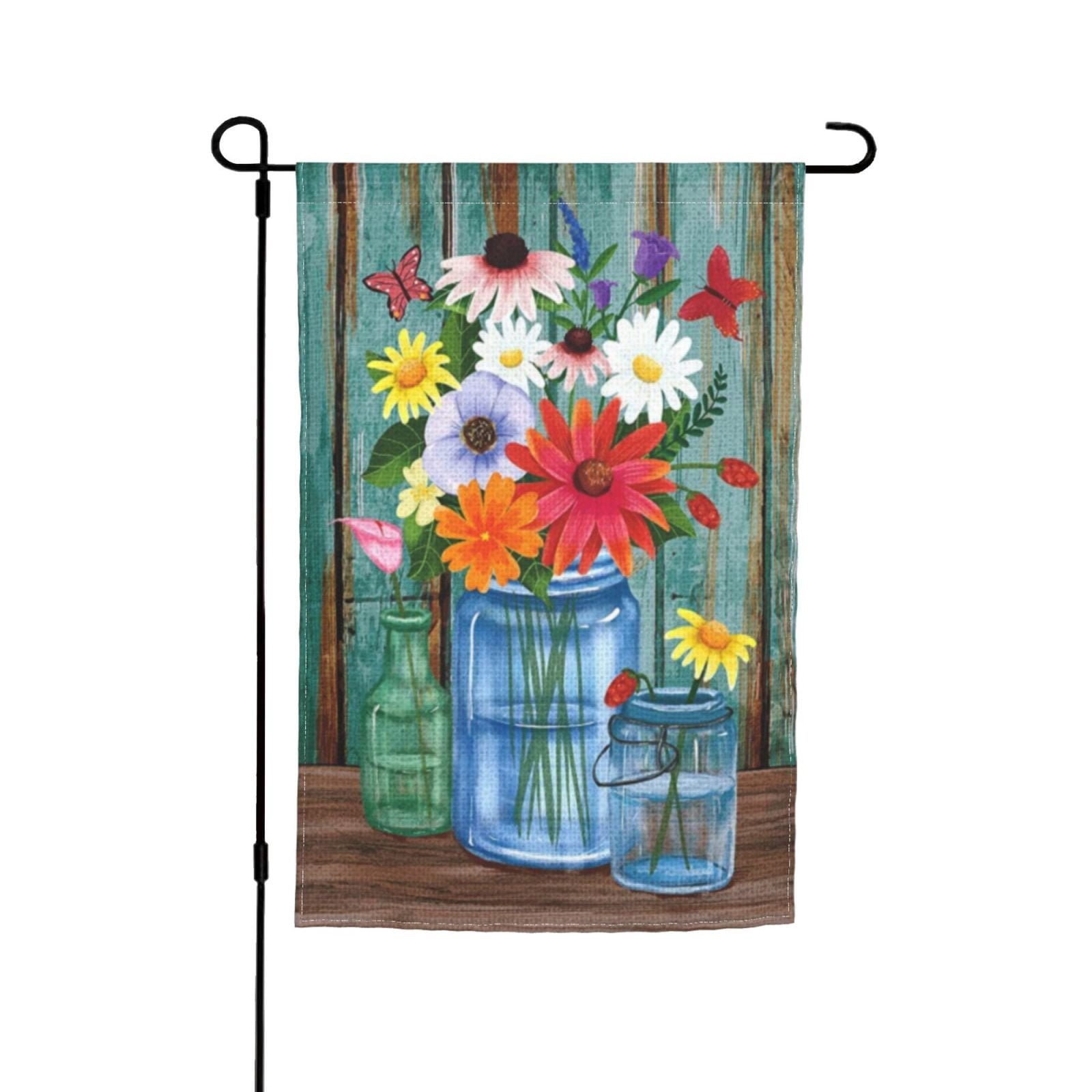 Floral Garden Decor Flag 12x18 Double Sided, Burlap Vase Flower Yard ...
