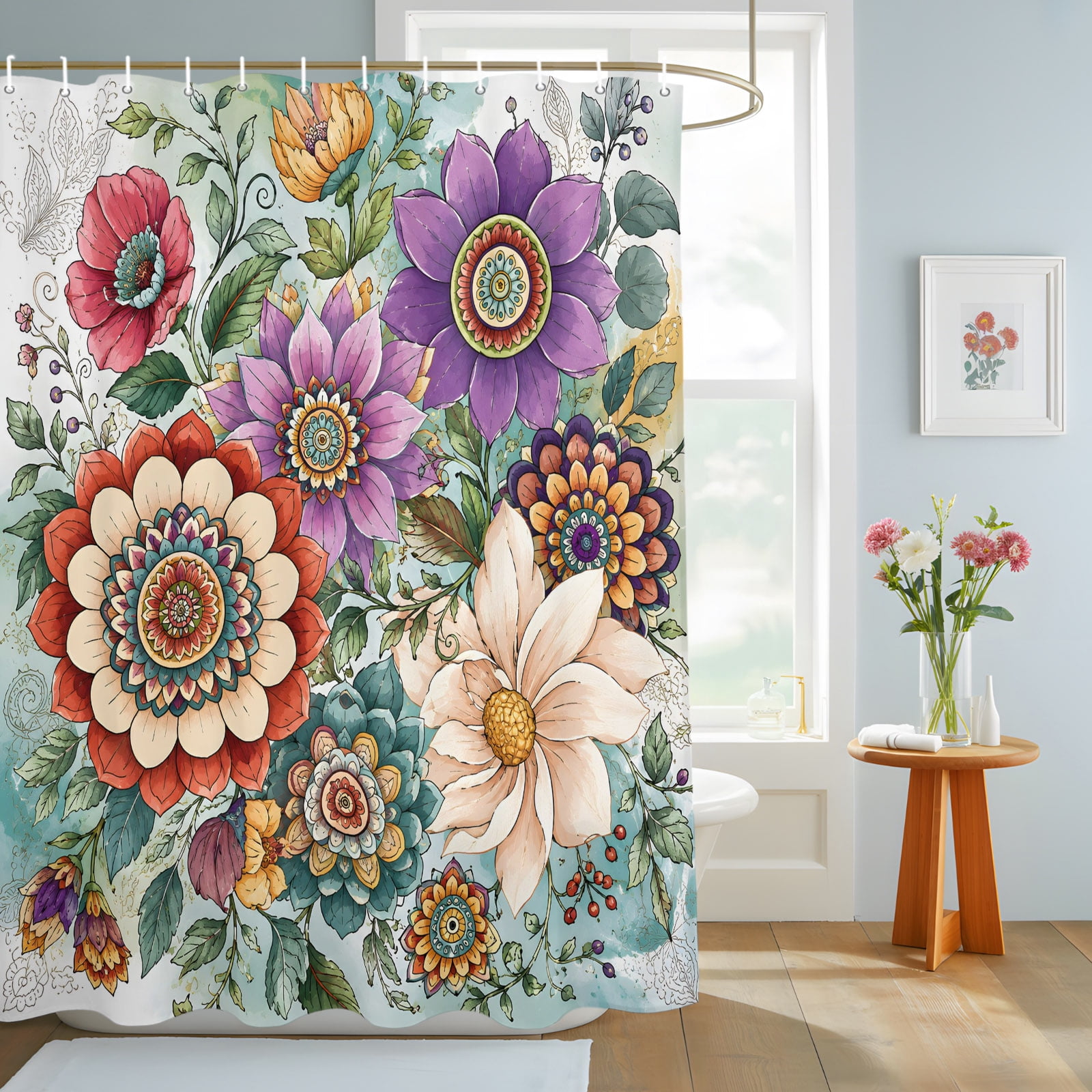 Floral Garden Shower Curtain, Botanical Peonies Mandalas Dahlias ...