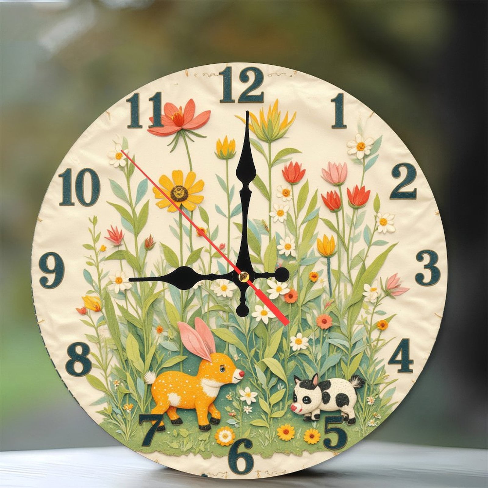 Floral Garden Wall Clock Rabbit Bunny Cute Animal Home Decor 10-Inch ...