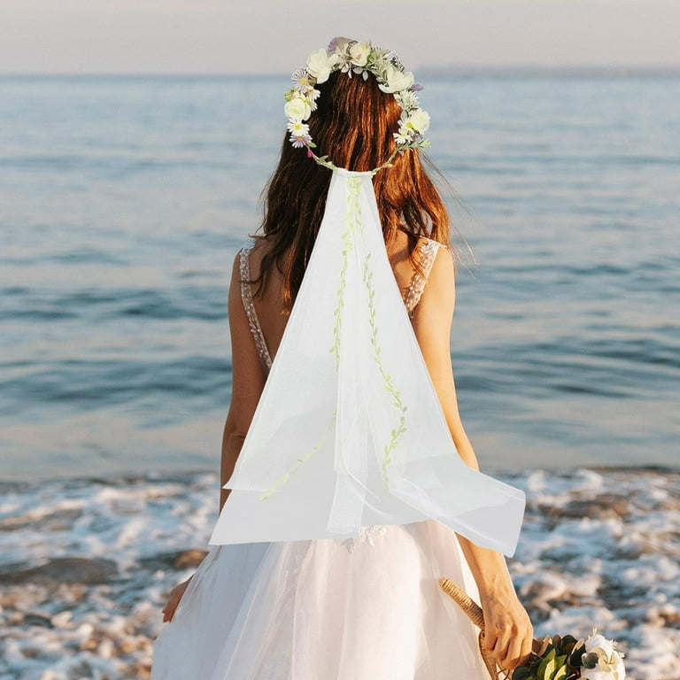 Floral Garland Veil Wedding Bridal Veil Accessory Boho Headpiece Flower Crown Floral Headband for Engagement Party Favor Gift Bridal Shower purple Walmart
