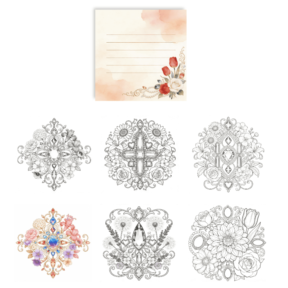 Floral Gem Coloring Sticky Notes Set (100 Pcs) - Double-Sided, Original ...