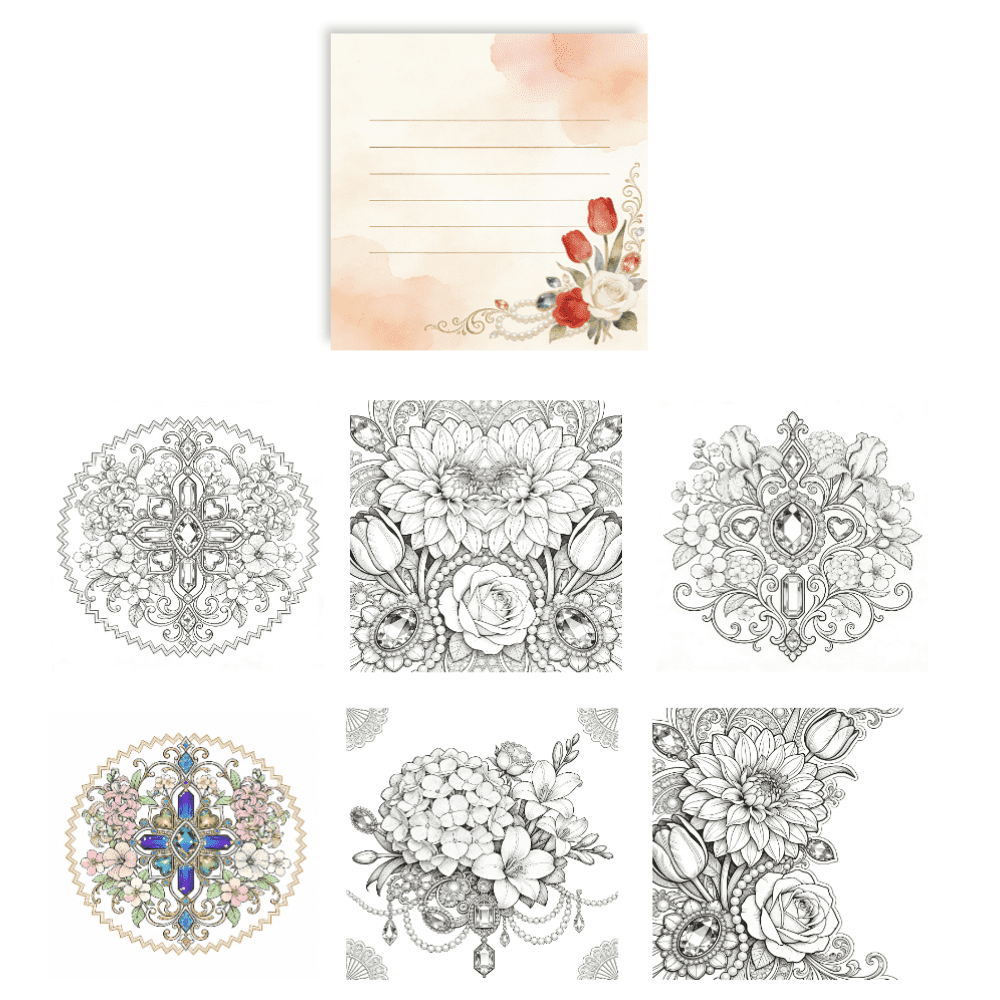 Floral Gem Coloring Stress Relief Sticky Notes - 100 Pcs Double-Sided ...
