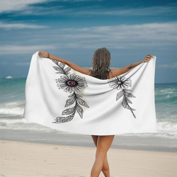 Floral Gemstone Pattern Beach Towel - Elegant Pink Gemstone Design with ...