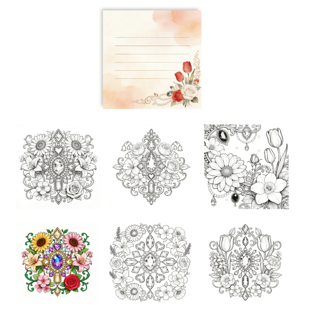 Floral & Gemstone Sticky Notes Set (100 Pcs) - Original No-Repeat ...