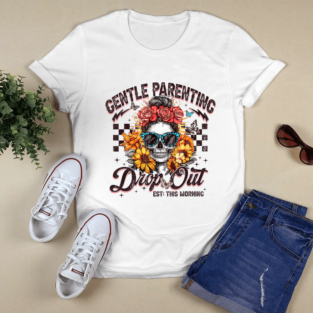 Floral Gentle Parenting Drop Out Retro Skull Classic Tshirt Vintage Tee ...