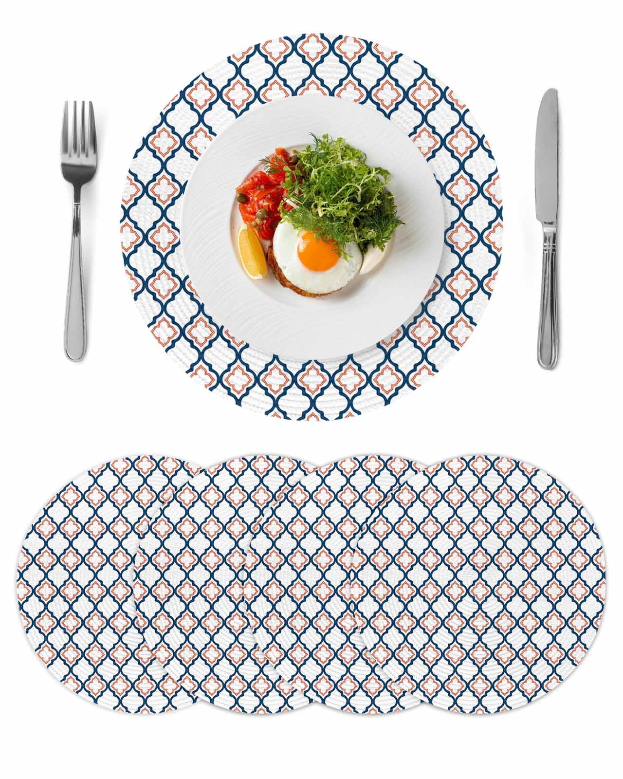 Floral Geometric Round Table Placemats set of 4, Teal Orange Abstract ...