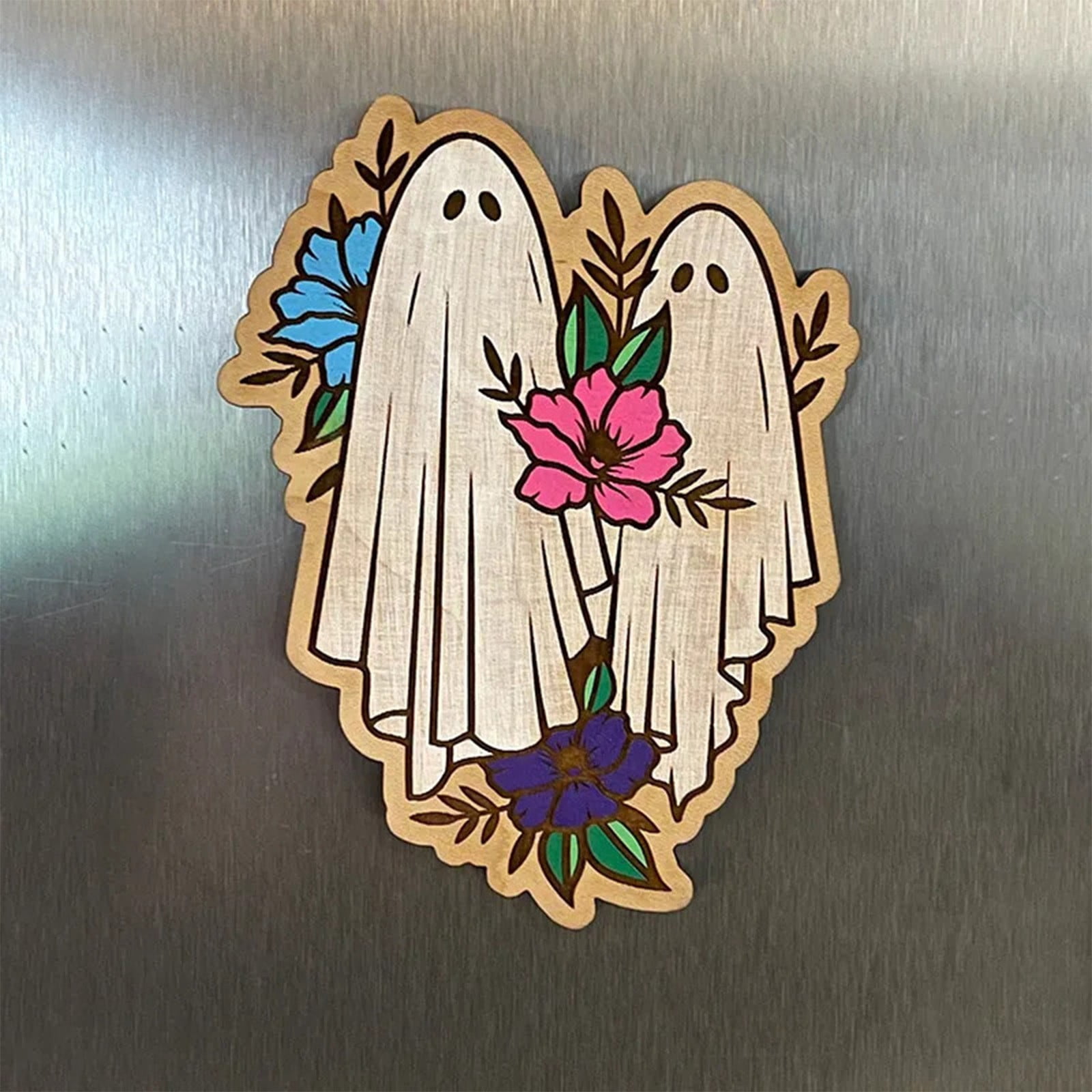 Floral Ghost Wood Cutout - Halloween Decoration - Handcrafted Wooden ...