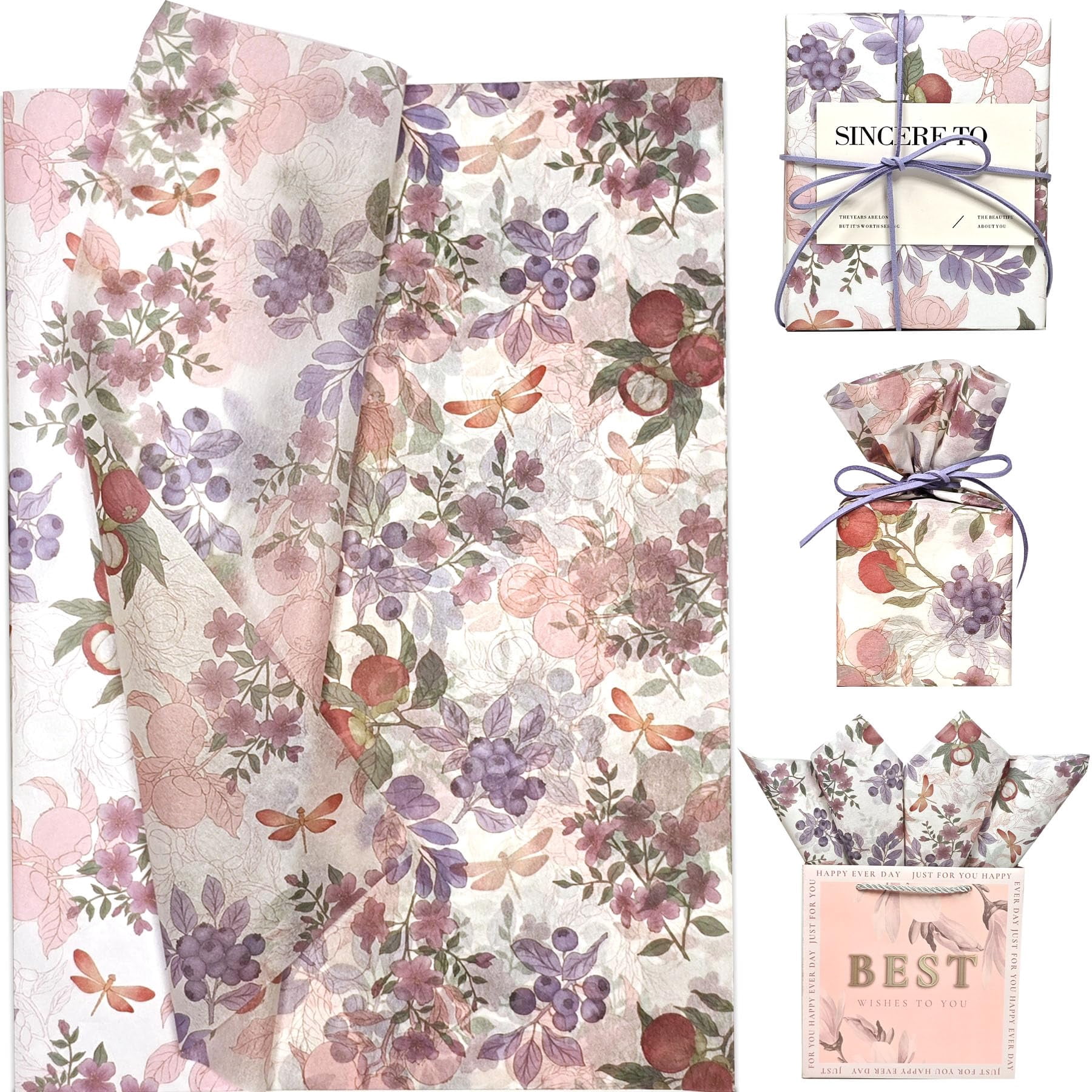 Floral Gift Tissue Paper, Elegant Fruits SMRWildflower Tissue Gift Bags ...