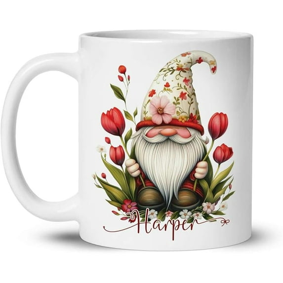 Floral Gnome Coffee Mug, Personalized Name On Gnome Cup, Gift For Gnome ...